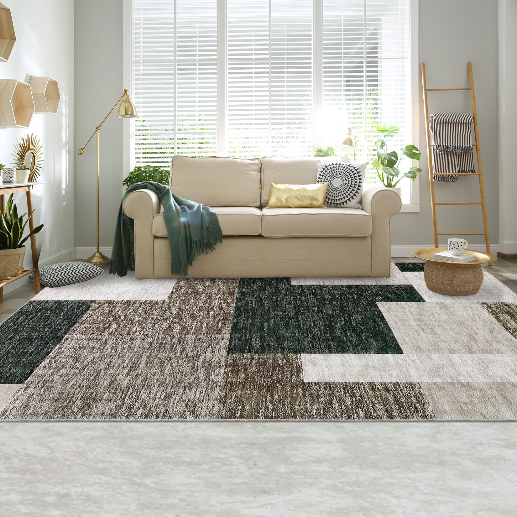 Wrought Studio™ Hemal Geometric Machine Woven Polyester Area Rug in Black/Brown/White | Wayfair