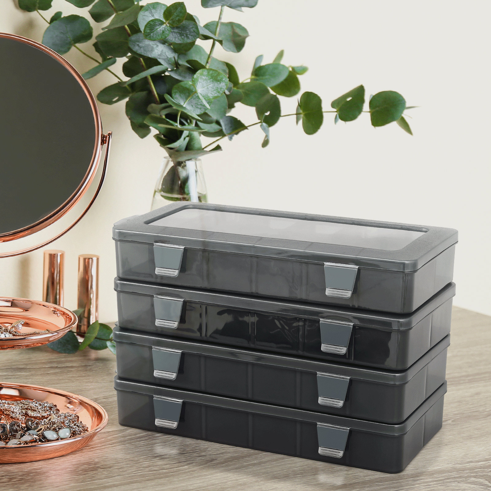 Rebrilliant 4Pcs 12 Grids Plastic Compartment Box With Adjustable ...