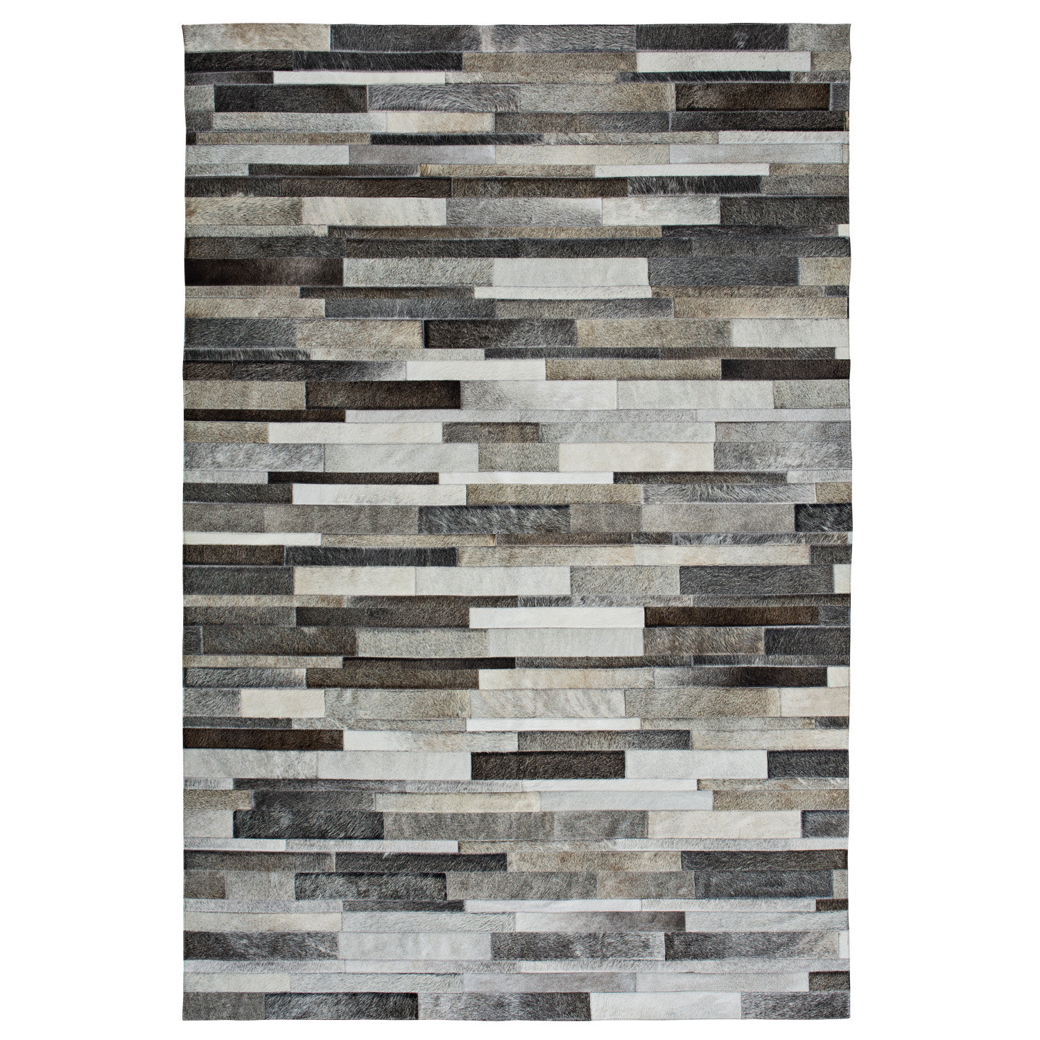 Cowhide Mall Kronos Striped Handmade Leather Gray/Ivory/Beige Area Rug ...
