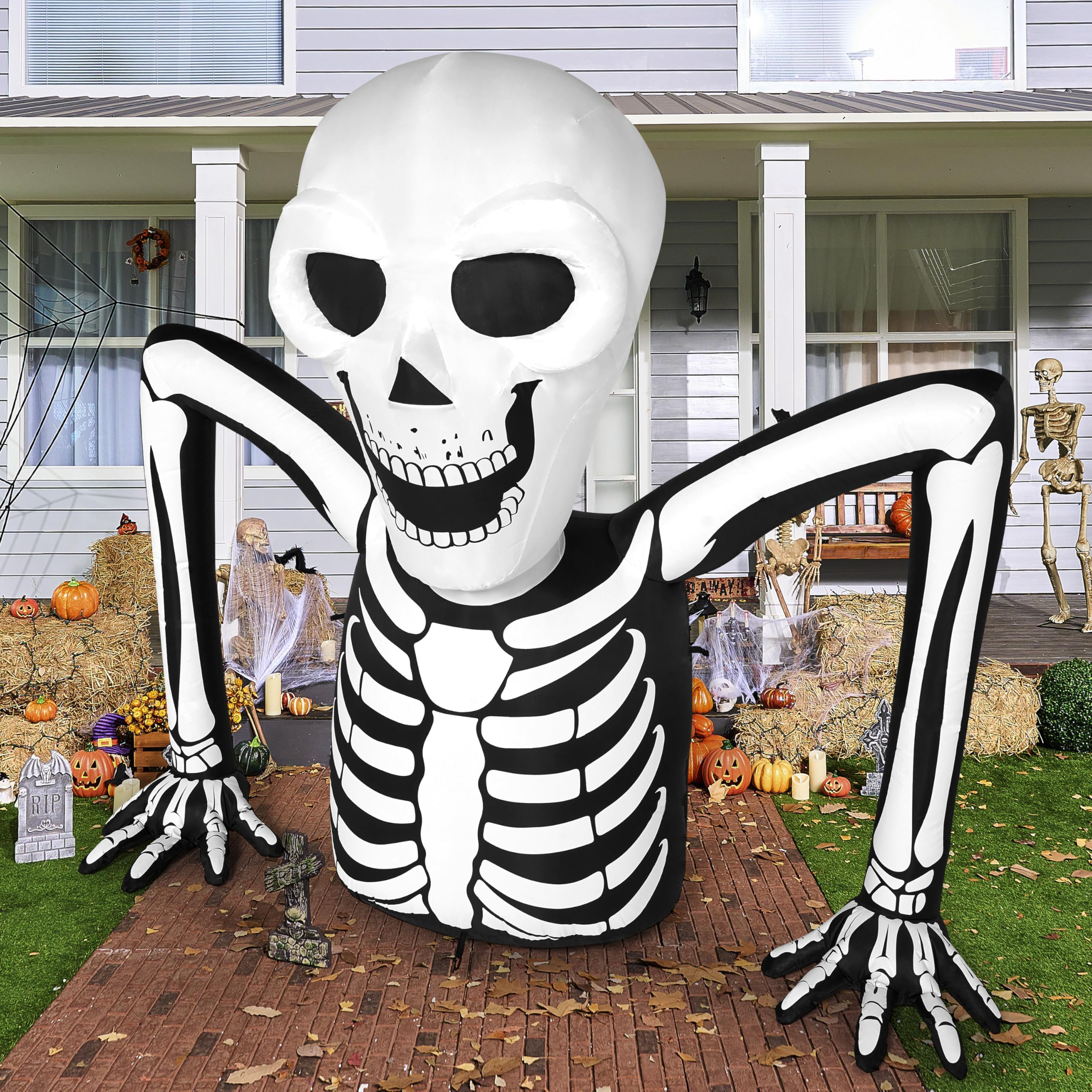 The Holiday Aisle® 5.5FT LED Inflatable Skeleton for Halloween ...