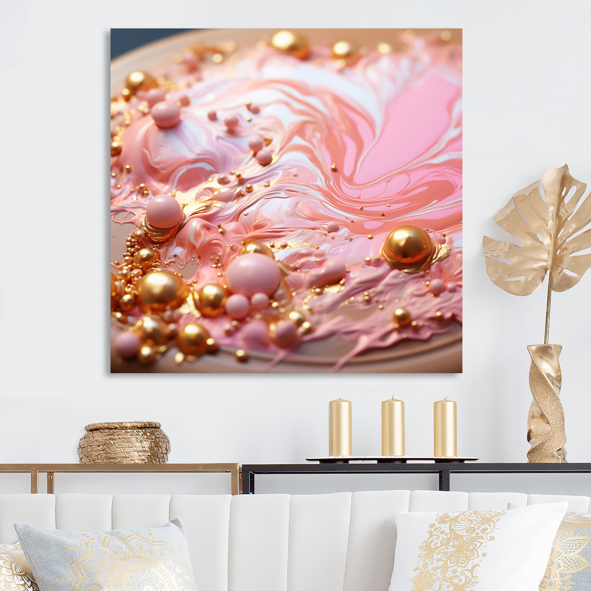 Wrought Studio™ Liquid Art Pink And Gold Morning Glory - Abstract ...