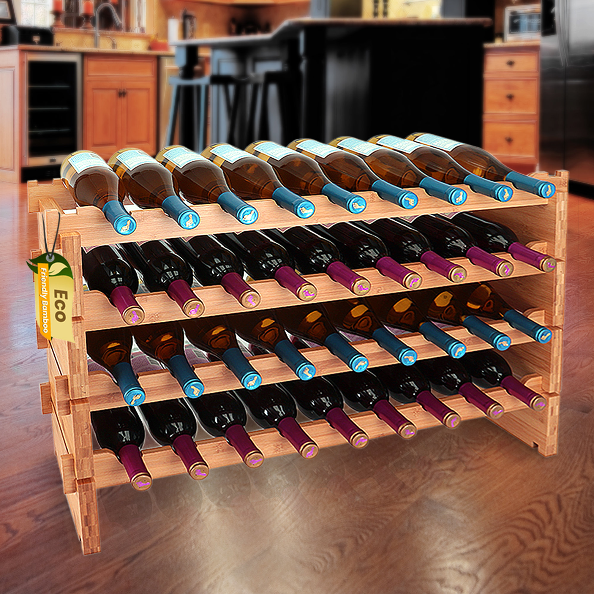 Millwood Pines 36-Bottle Stackable Modular Wine Rack - 4-Tier Classic ...
