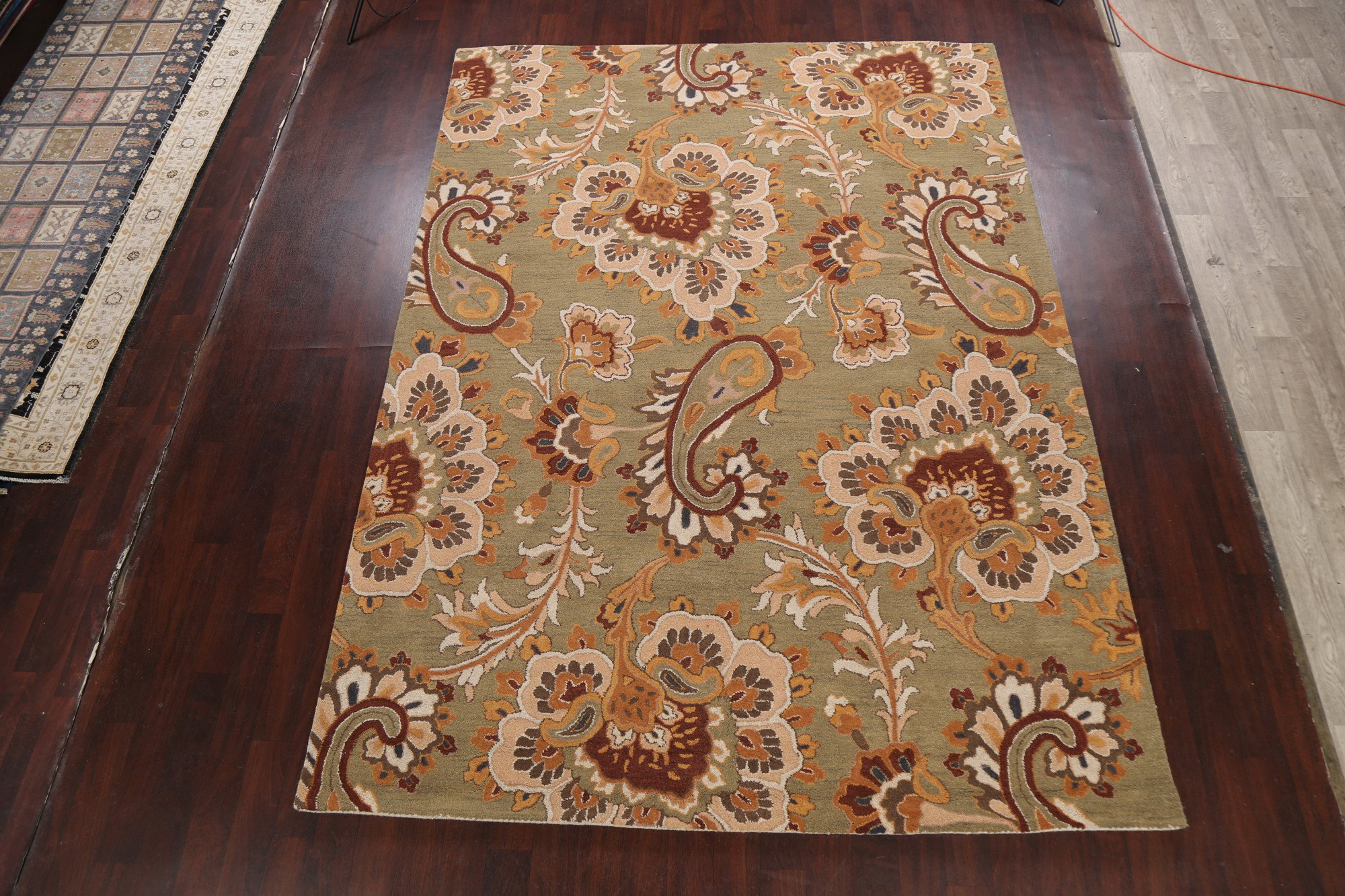 Canora Grey Hammd Paisley Handmade Tufted Wool Green/Beige Area Rug ...