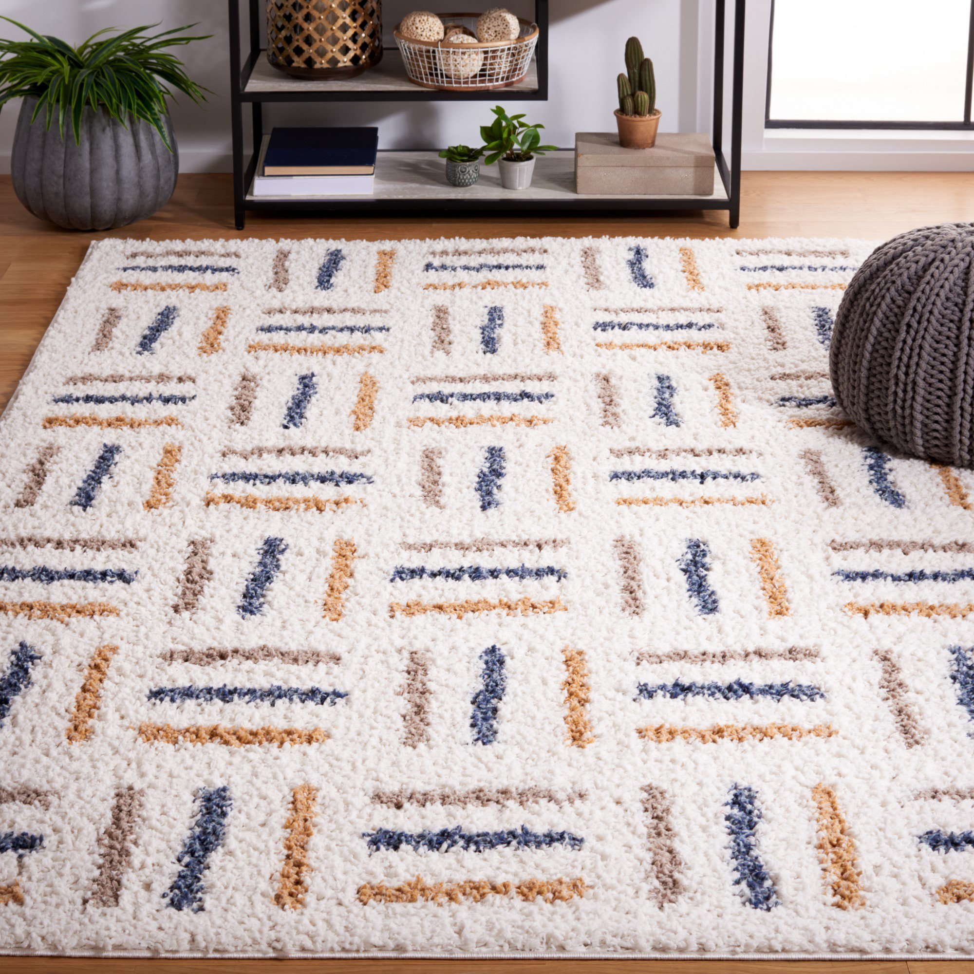 Ebern Designs Calico Shag Performance Geometric Rug & Reviews | Wayfair
