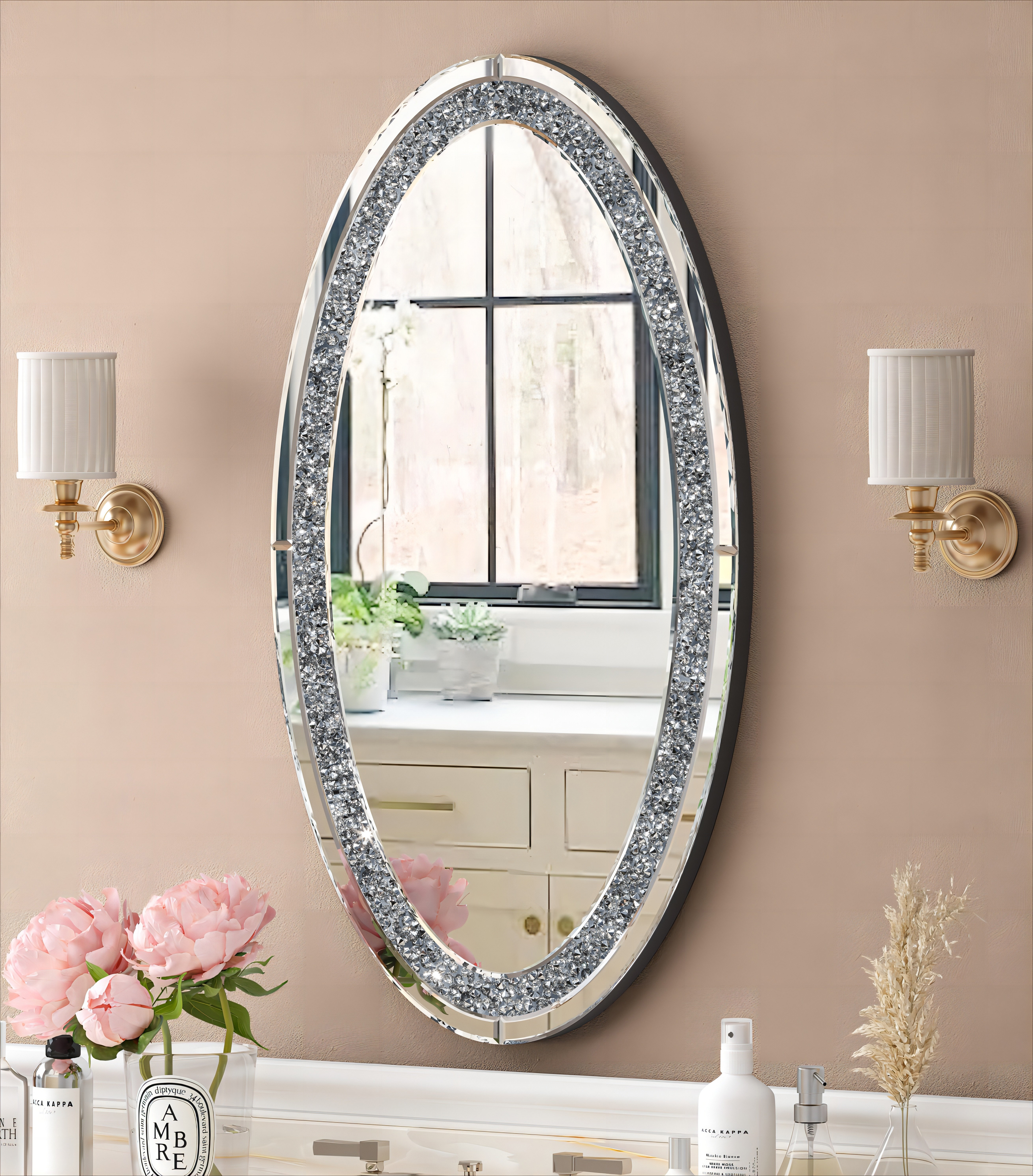 Everly Quinn Amla 35" Oval Wall Mirror with Crushed Diamond Inlay ...