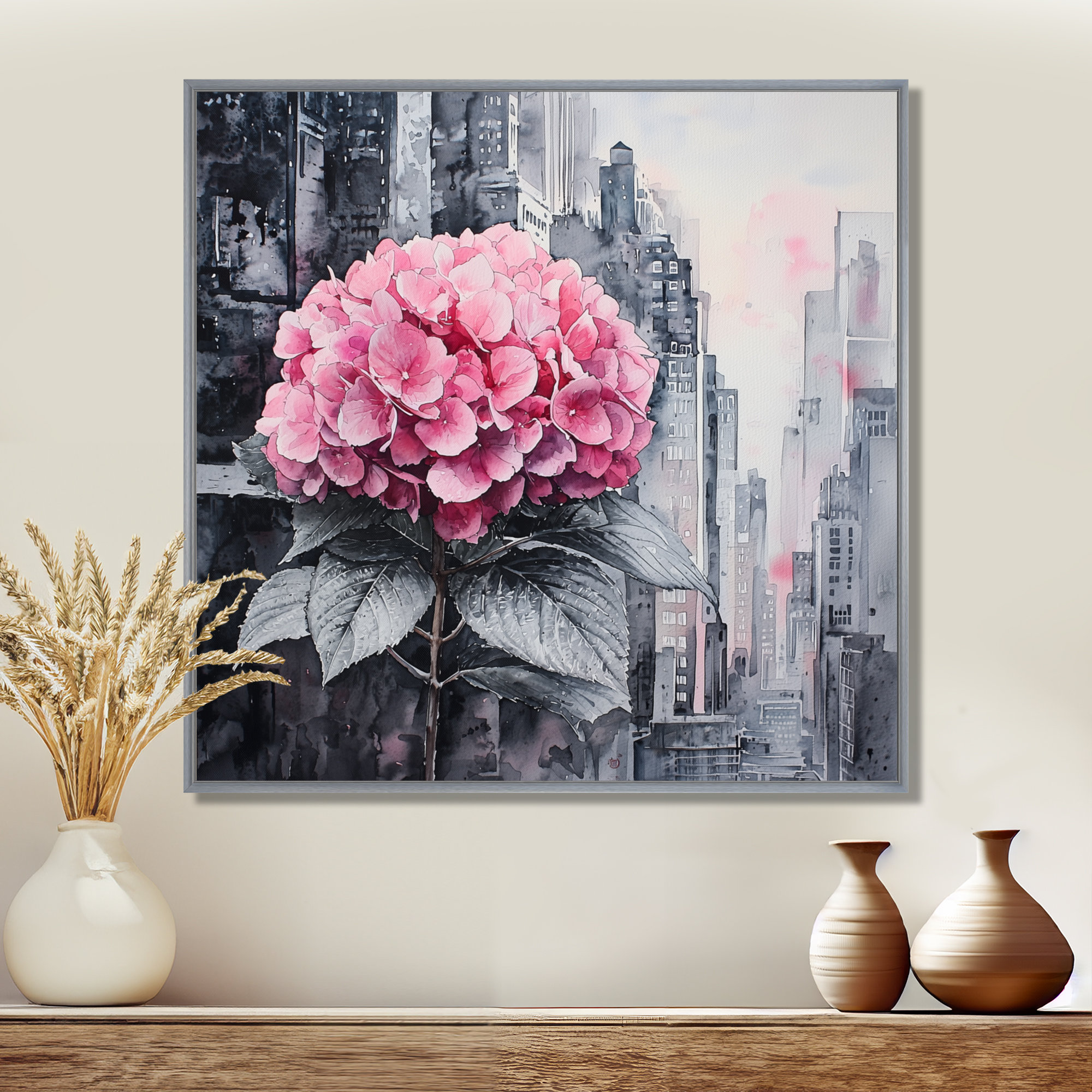Winston Porter Monochrome Hydrangeas In The City - Hydrangea Wall Art ...