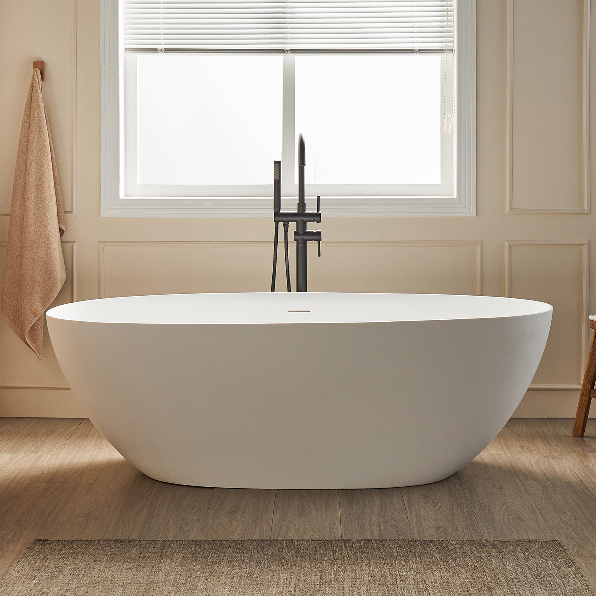 Pensen Cpingao 59'' x 30.71'' Freestanding Soaking Solid Surface ...