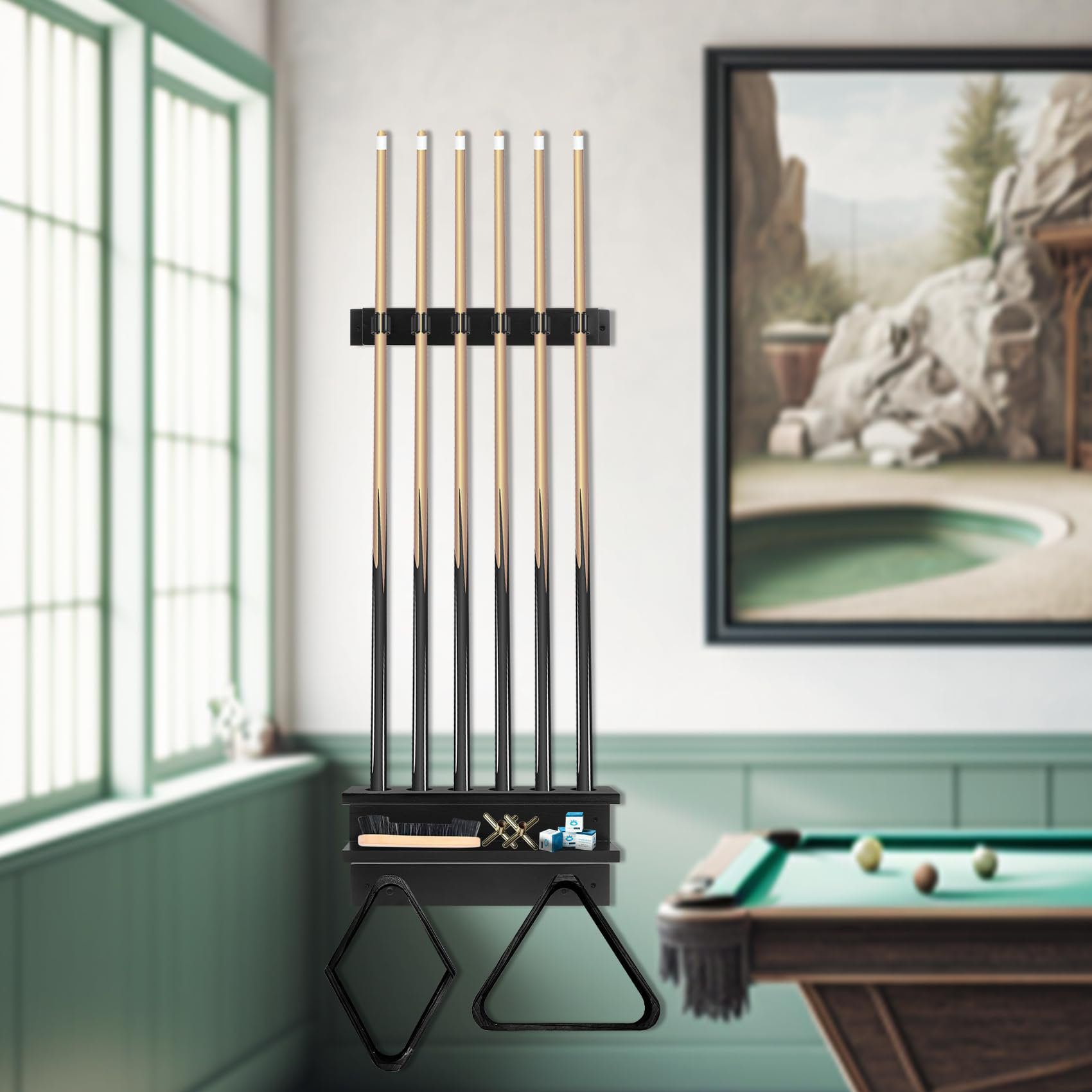 ACTIVE DOOR & WINDOW Wall Mount Pool Cue Rack, 6 Cue Rack And Pool ...