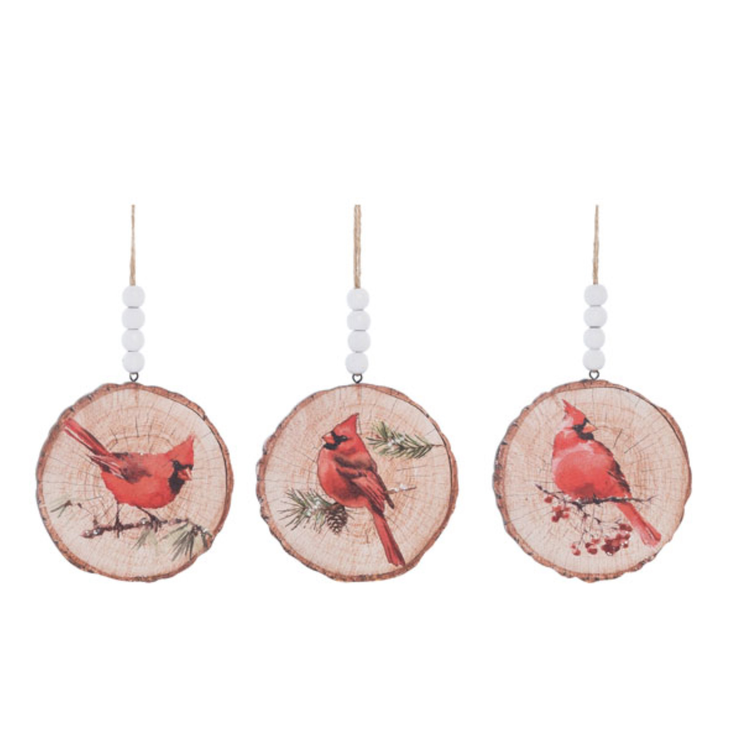 Ophelia & Co. MDF Wood Slice Cardinal Ornament Set of 3 Christmas Home ...