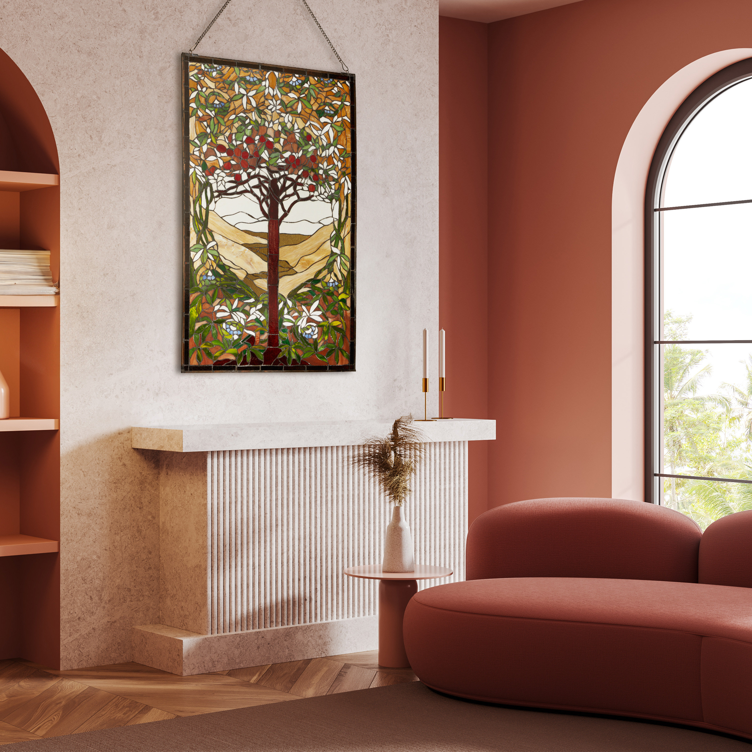 Bloomsbury Market 48"H Grand Tree Tiffany-Style Stained Glass Window ...