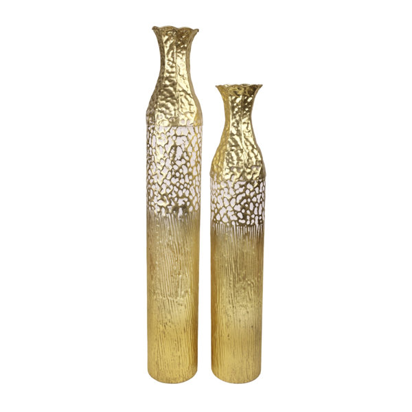 Rosdorf Park Krail 2 Piece Gold Tall Floor Vase Set, Metal Large Medium ...