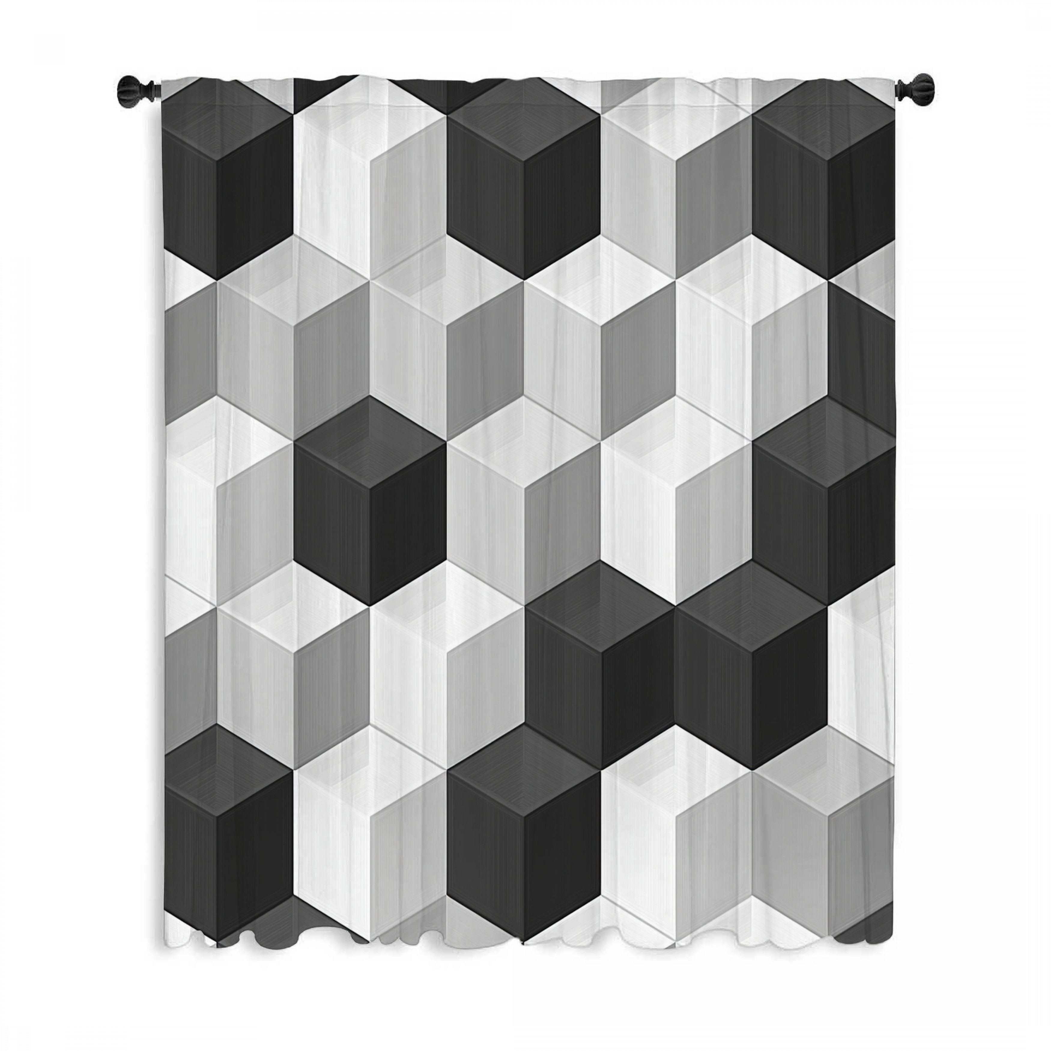 Corrigan Studio® Geometric Cubes Window Curtains, Abstract Blockout ...