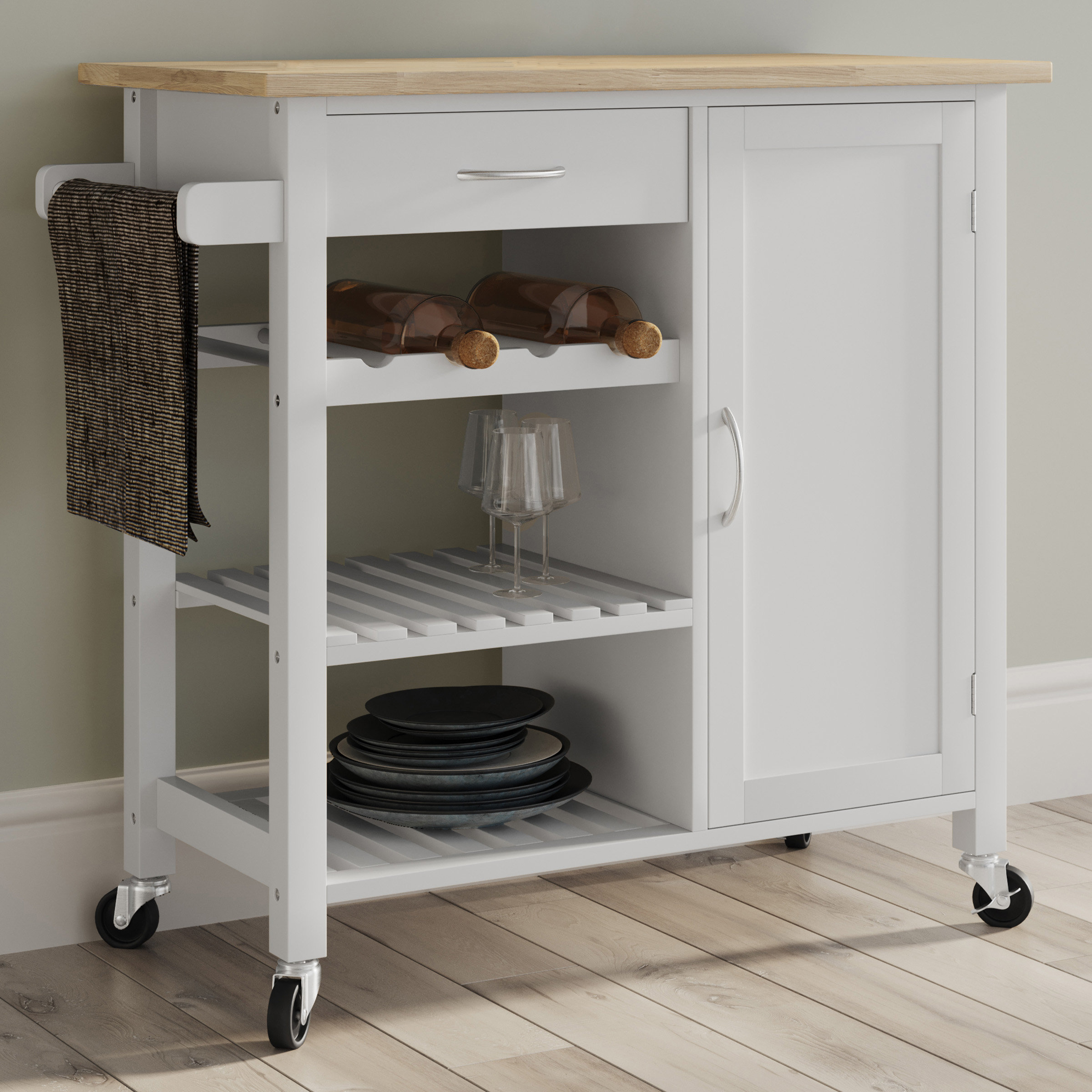 Red Barrel Studio® Chaparral Kitchen Island with Towel Rack and Shelves ...