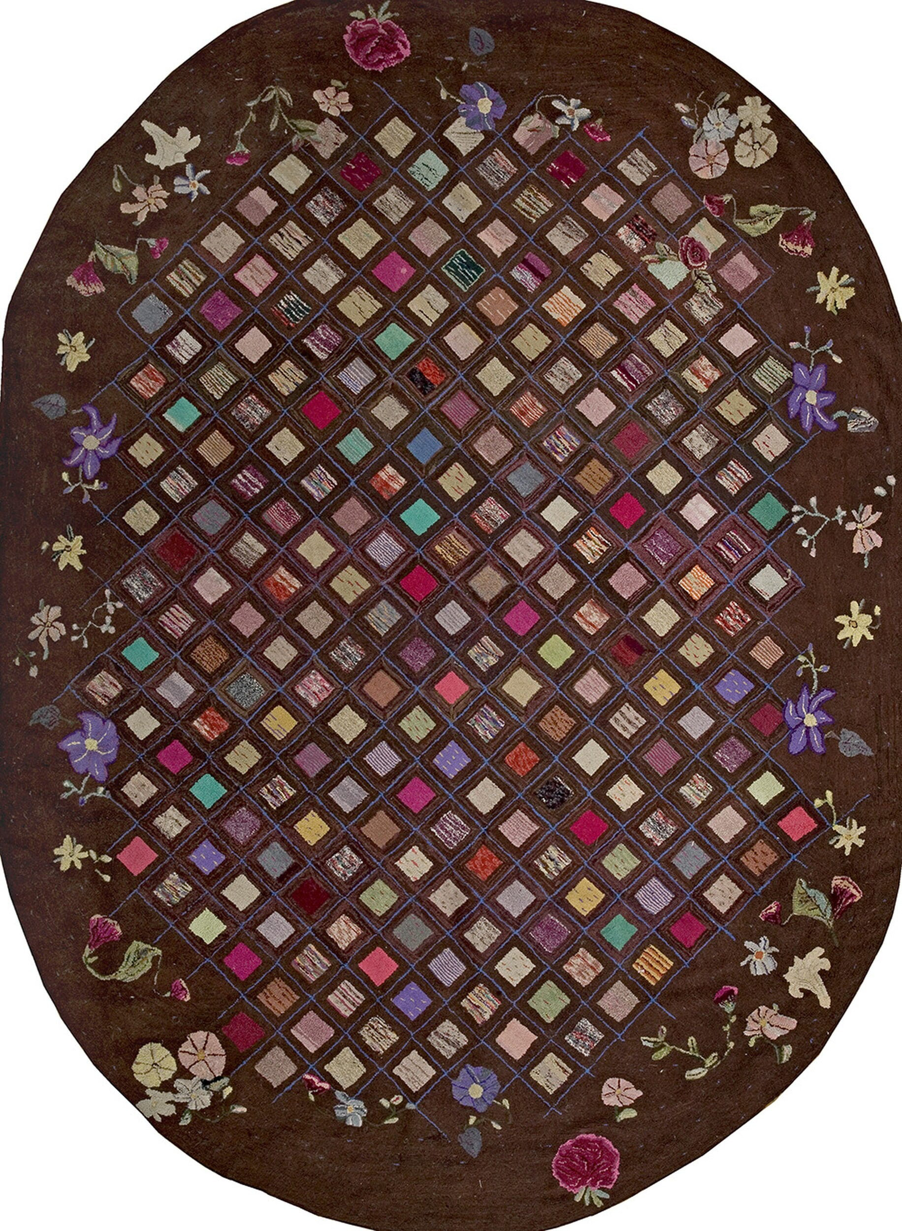 Rugs On Net Oval Shape American Antique Colorful Artistic Squares ...