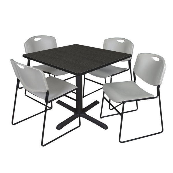 Regency Cain Square X-Base Breakroom Table & 4 Zeng Stack Chairs | Wayfair