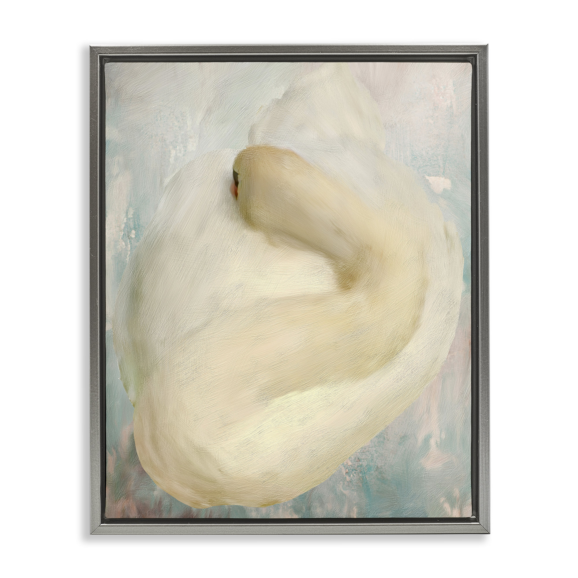Latitude Run® Abstract Curled Up Swan Black Framed Floater Canvas Wall ...
