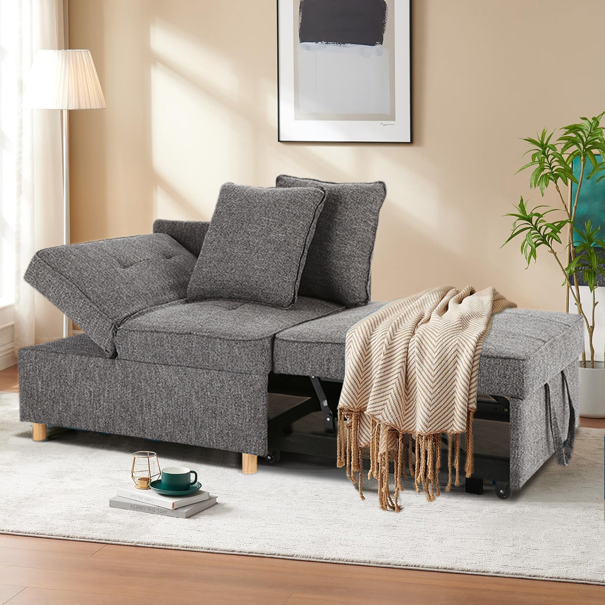 Ebern Designs Adda 71" 4-in-1 Convertible Sleeper Chair Bed, Linen Sofa ...