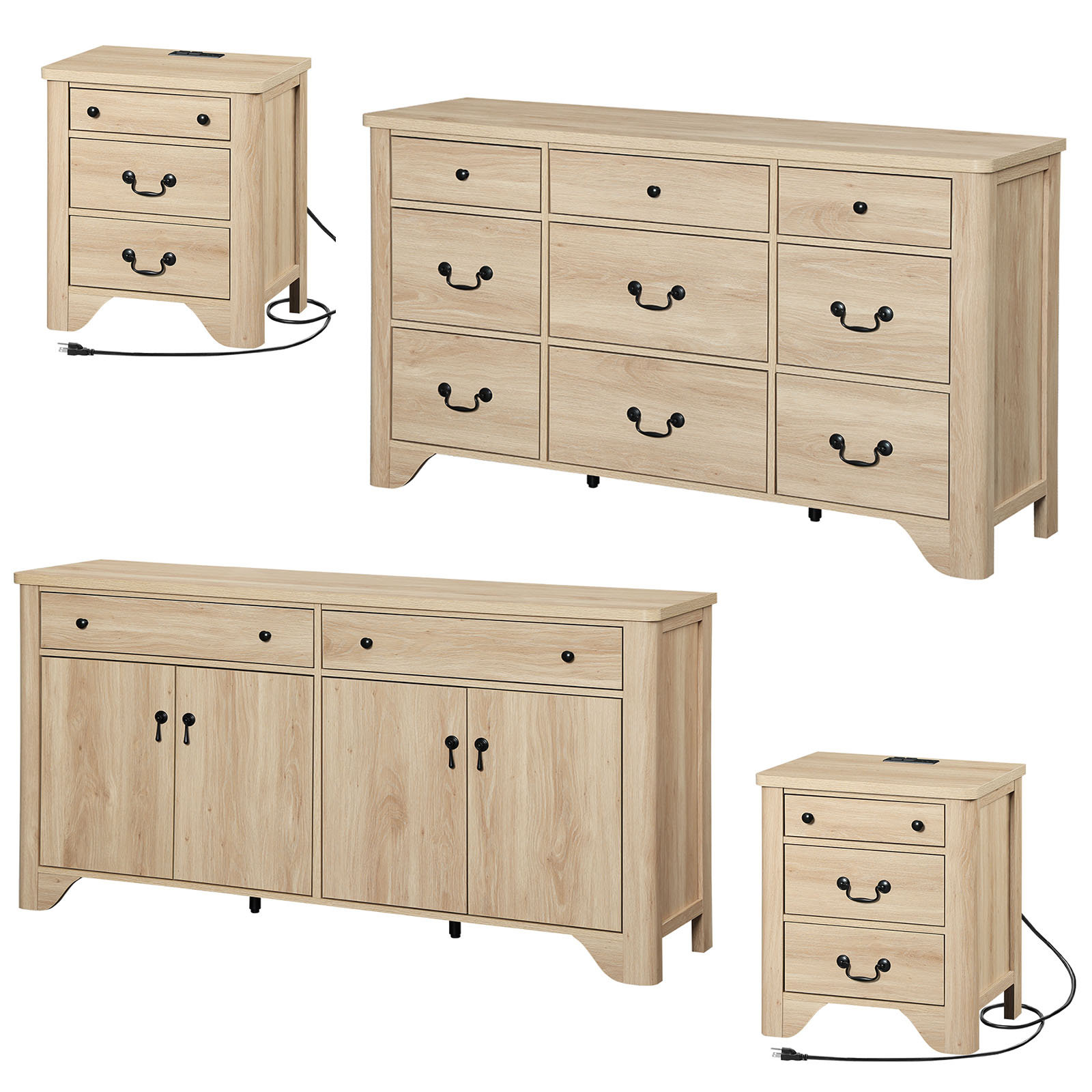 Lark Manor™ Haikey 4PCS Farmhouse Furniture Set, Wood Nightstand Set Of ...