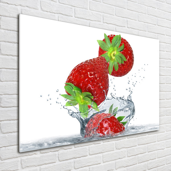 Ebern Designs Falling Strawberries - No Frame Art Prints on Glass ...