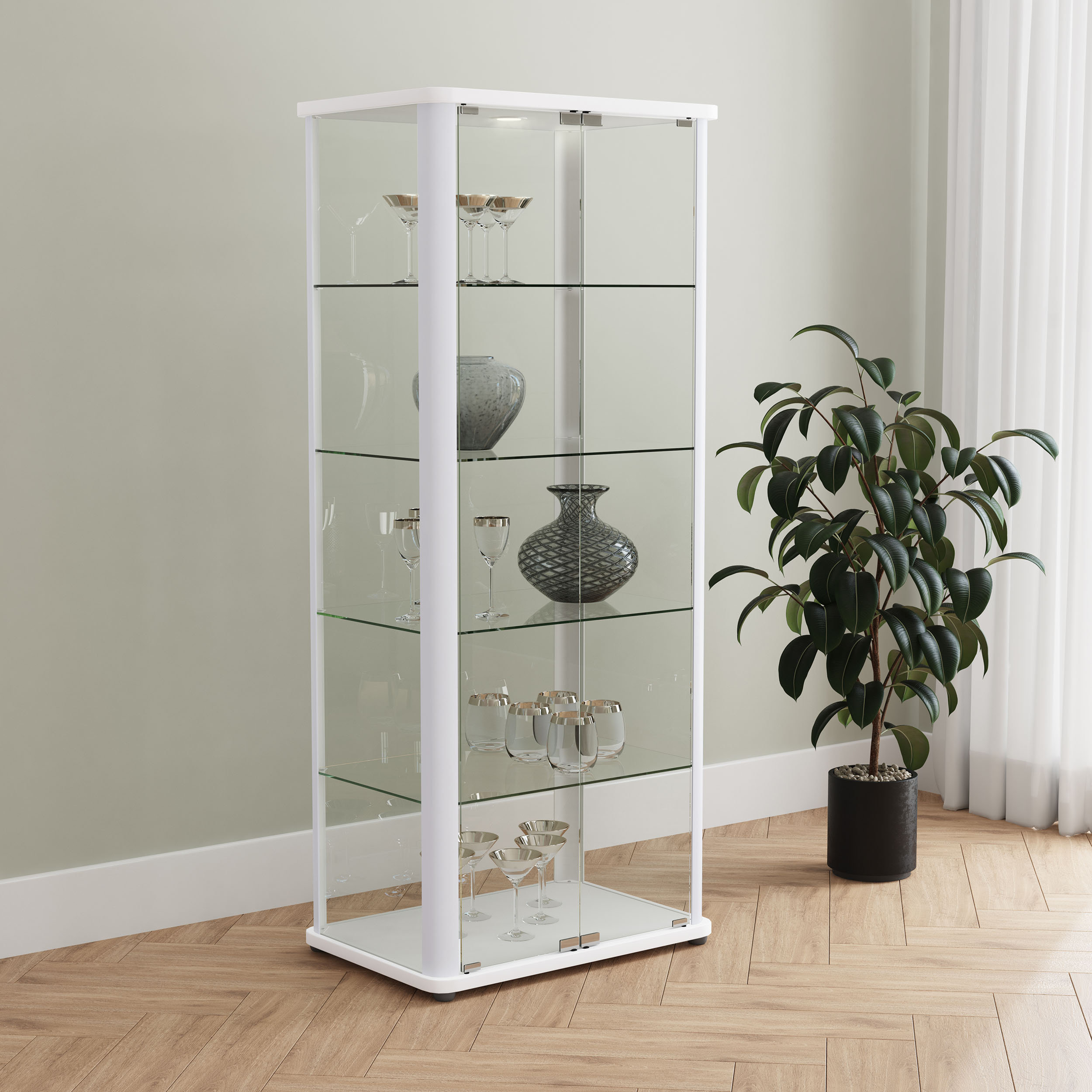 Ebern Designs Aero 5-shelf Display Curio Cabinet with LED Lighting ...