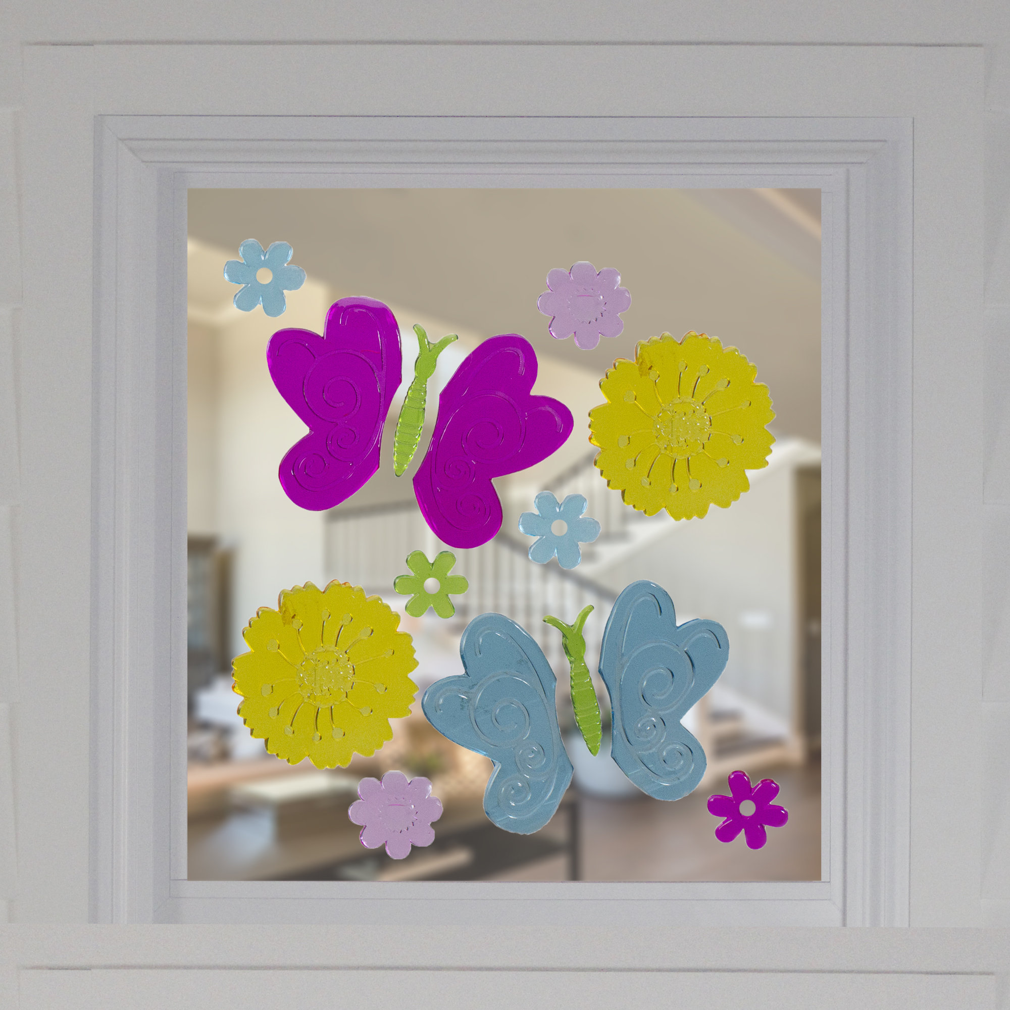 Northlight Seasonal Butterflies and Flowers Spring Gel Window Clings ...