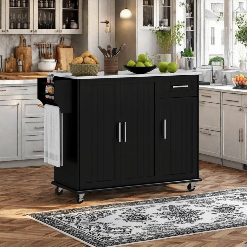 Latitude Run® Kitchen Island with Stainless Steel Countertop - Wayfair ...