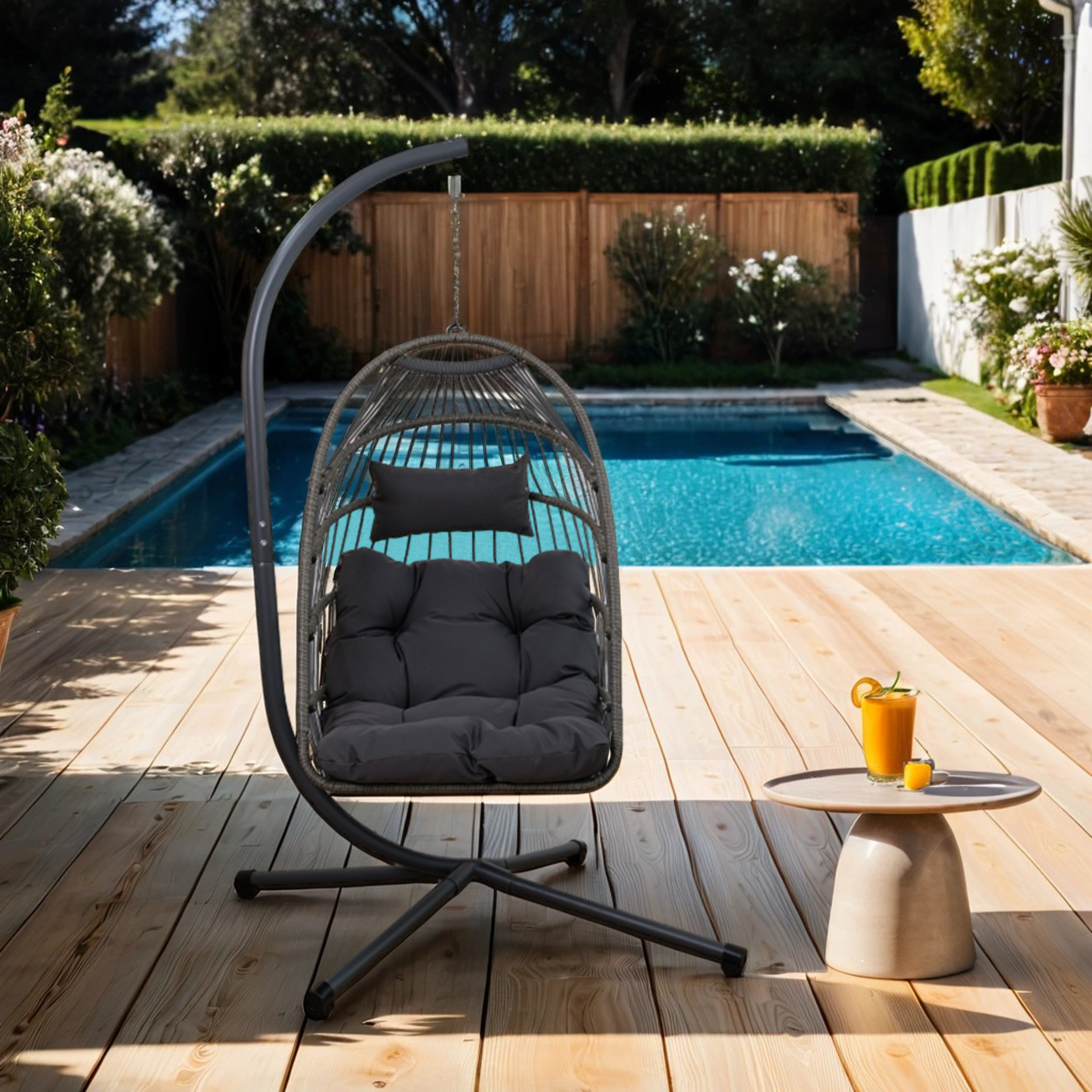Dakota Fields Indoor & Outdoor Hanging Egg Chair Set with Accompanying ...