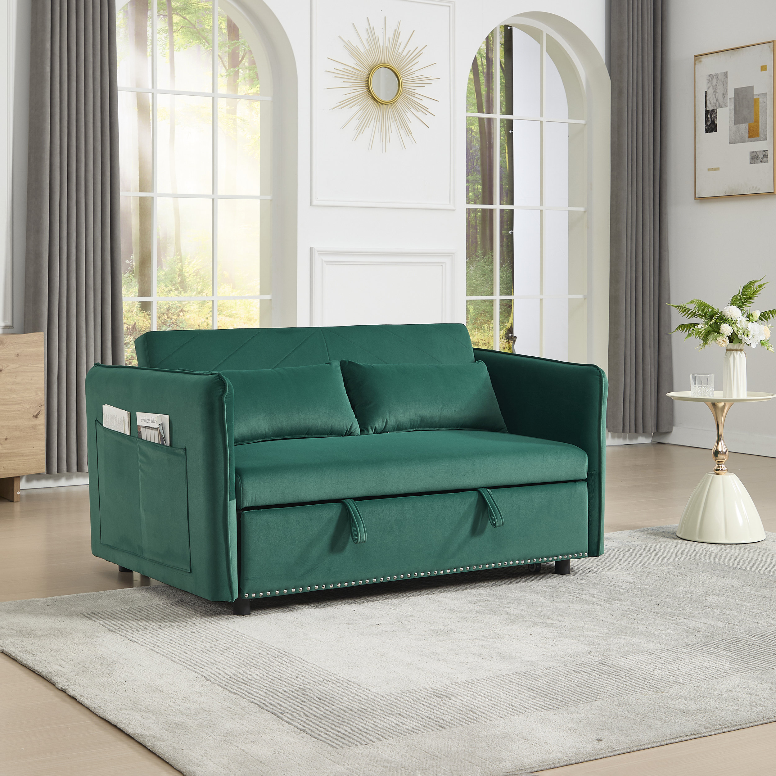 Alcott Hill® 3-in-1 Convertible Sleeper Sofa Bed, 55'' Velvet Futon ...