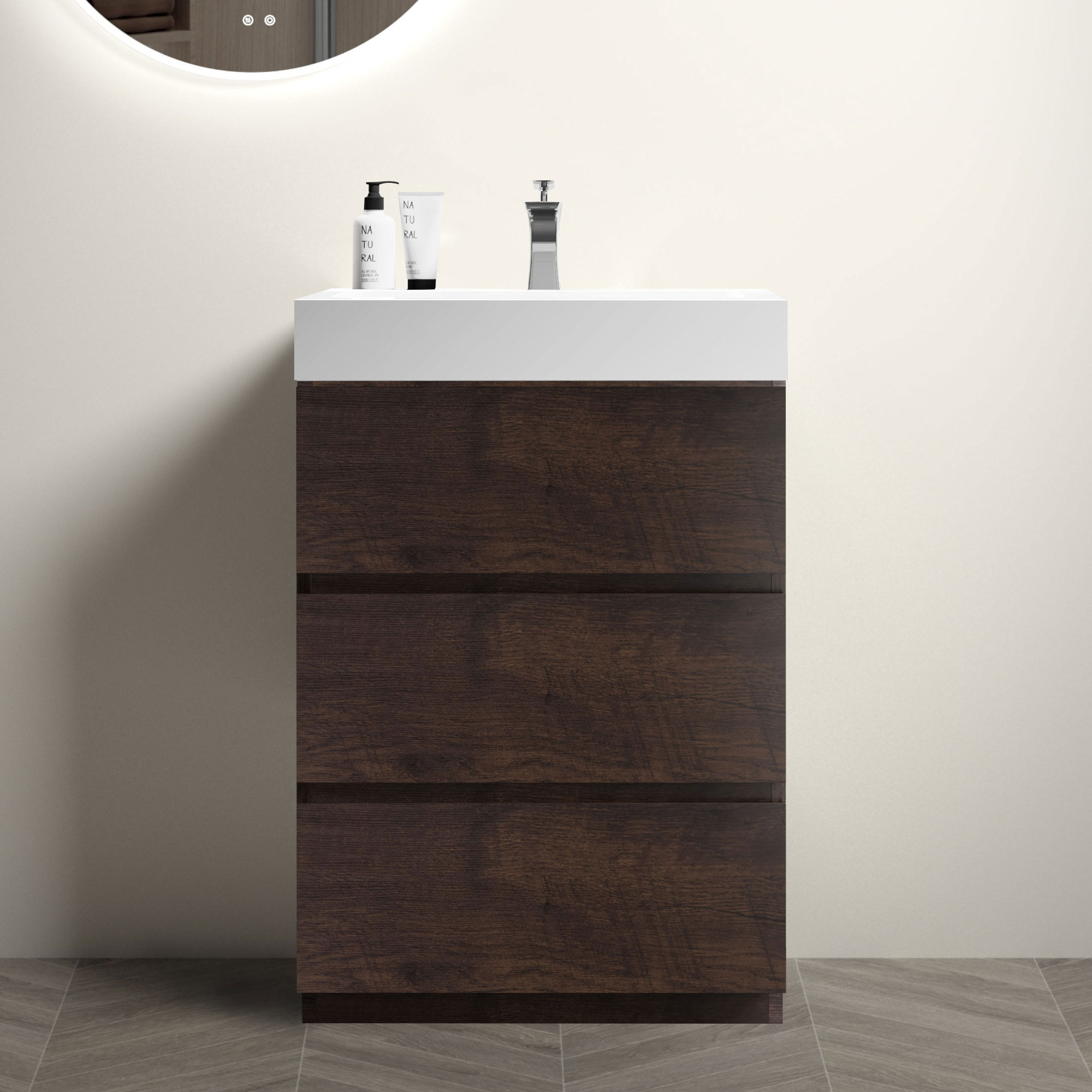 Millwood Pines Alice 24" Walnut Bathroom Vanity With Spacious Storage ...