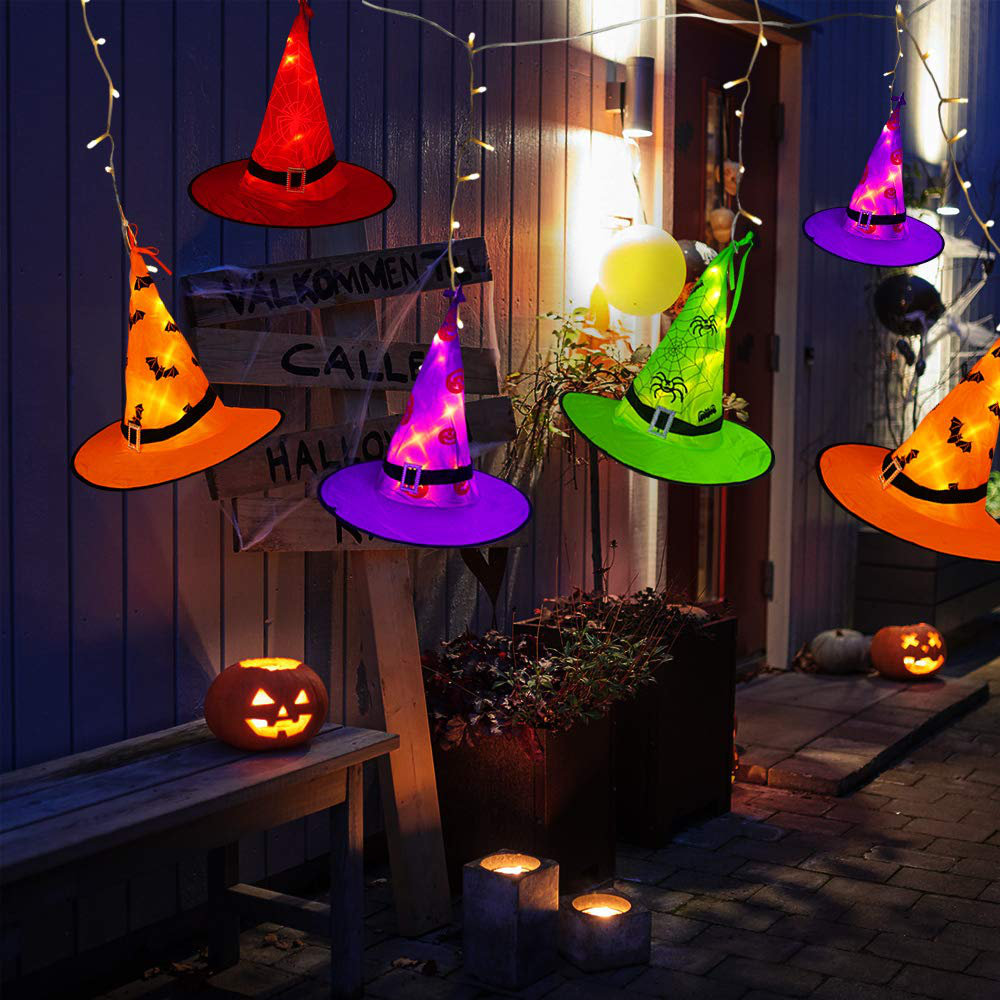 The Holiday Aisle® Halloween Decorations Lighted Witch Hats Lights ...