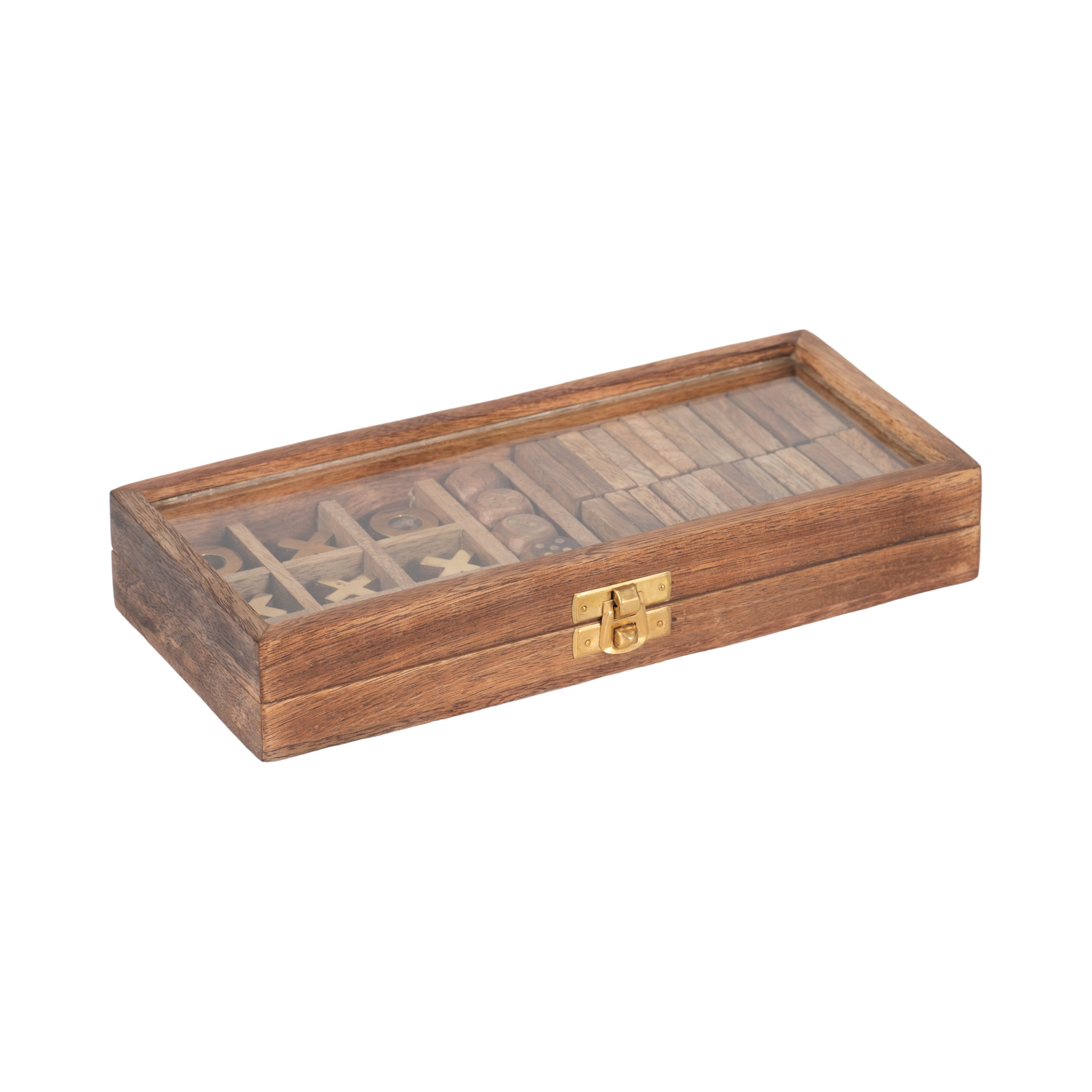 Sagebrook Home 9x4 Mango Wood, Glass & Brass Table Game Box, Elegant ...