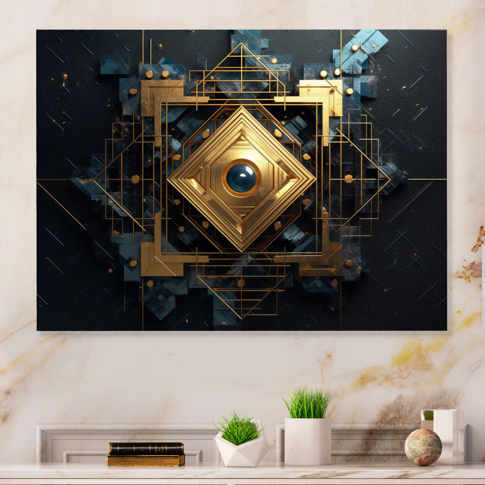Ebern Designs Gold And Black Cubist Visions III - Cubism Metal Wall Art ...