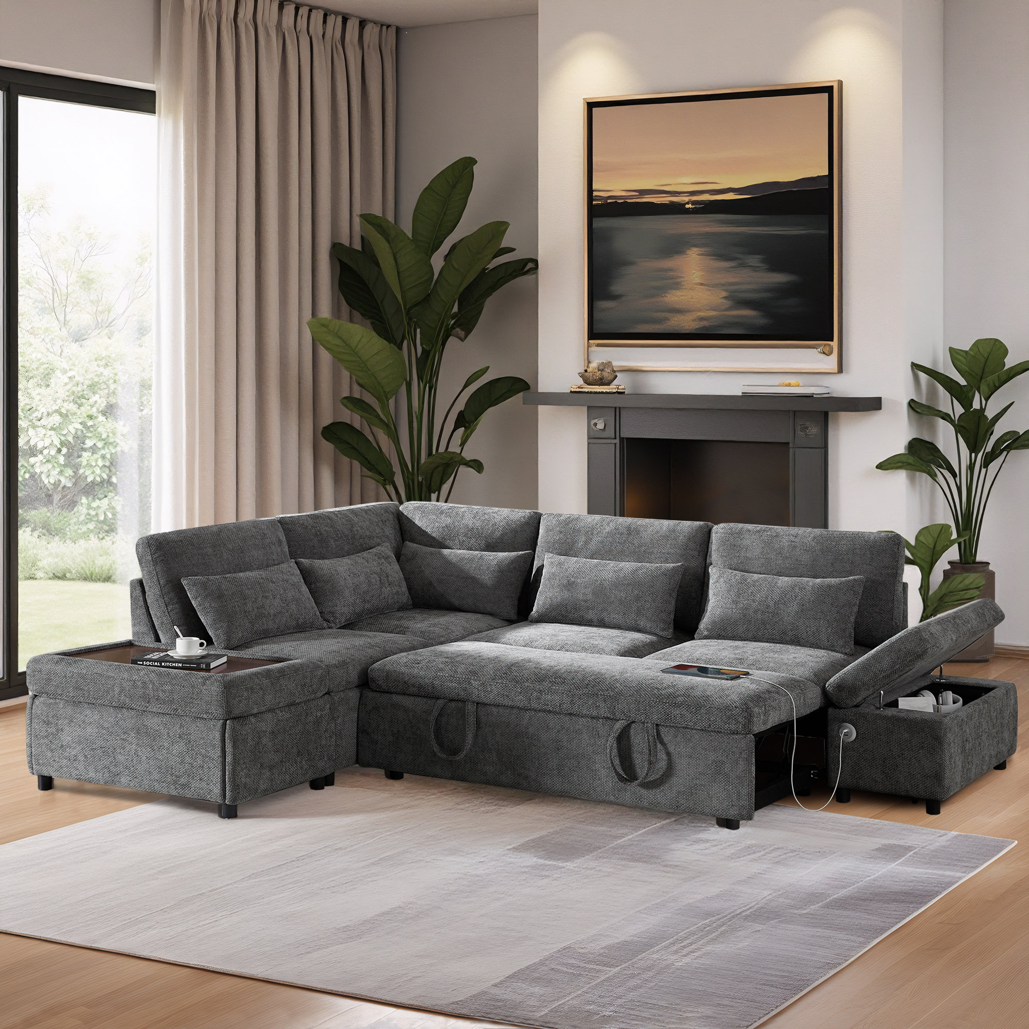 Latitude Run® Modular Pull-Out Sleeper Sectional Sofa with Storage ...