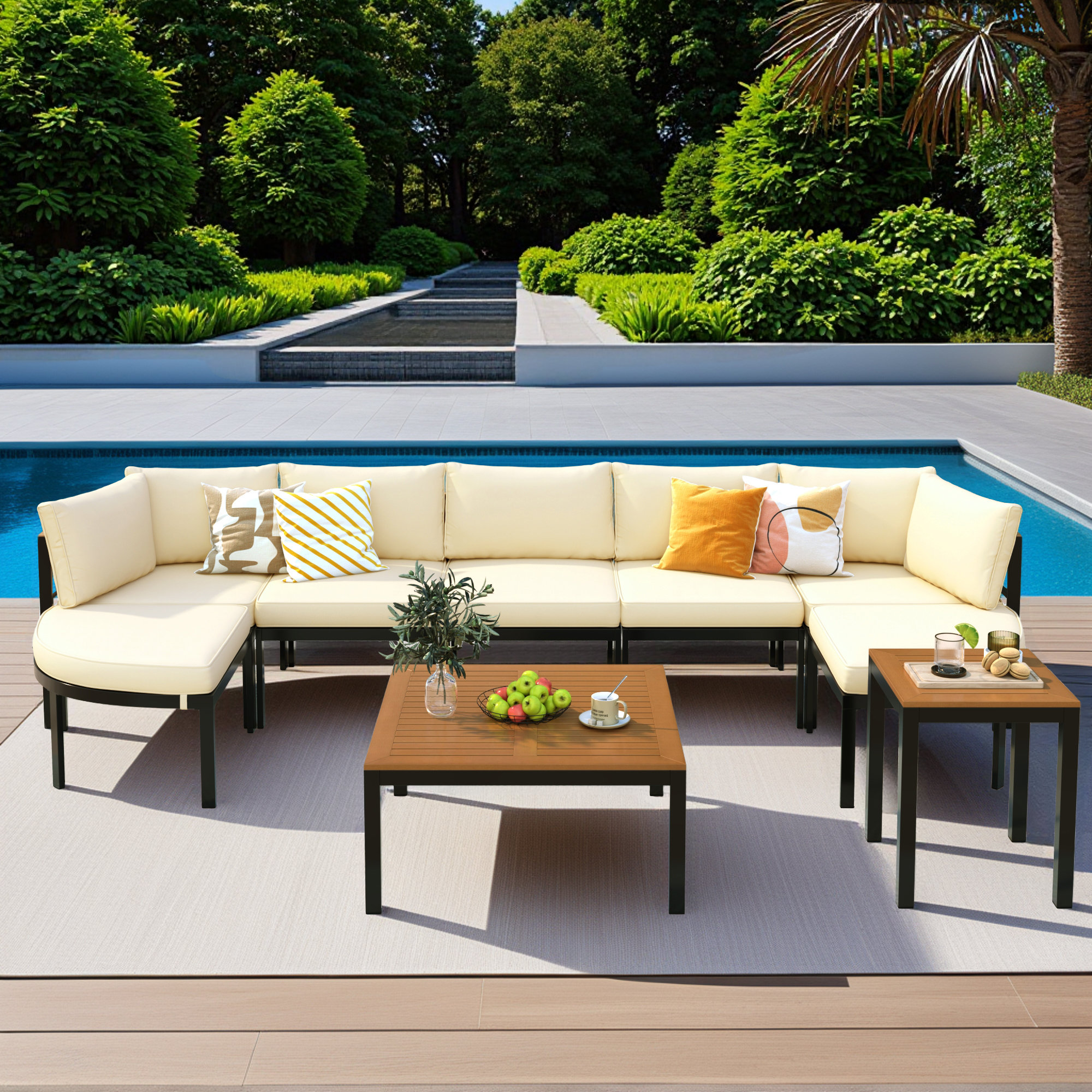 Latitude Run® Outdoor 8-Person Conversation Set Patio Seating Group ...