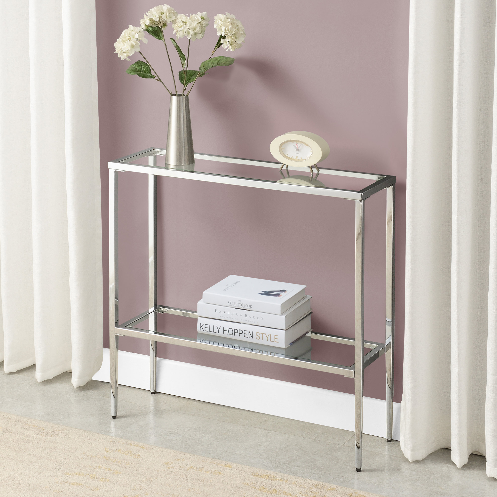 Wade Logan® Bukhari 31.5'' Glass Chrome Entryway Hall Table with Shelf ...