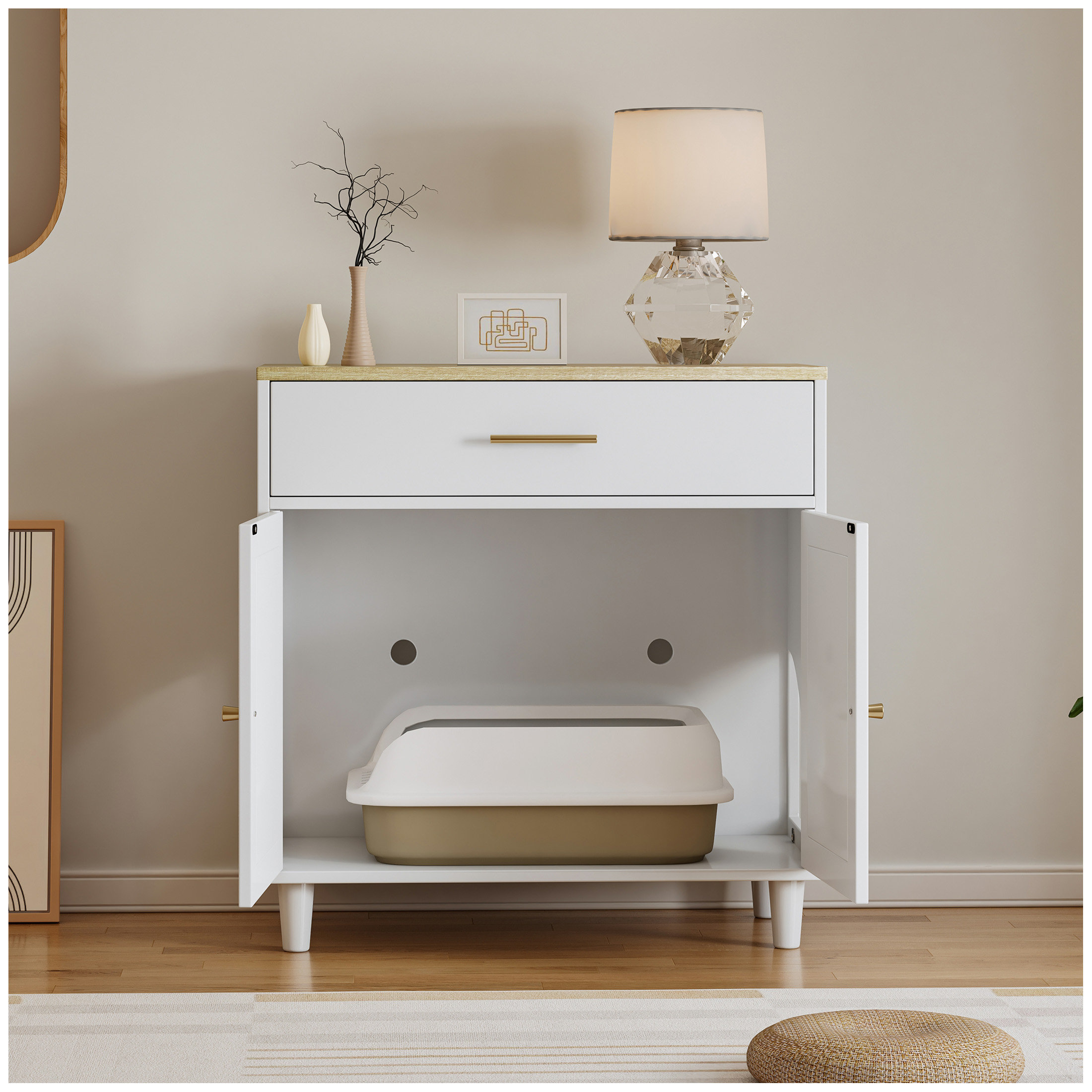 Bay Isle Home™ Cat Litter Box Enclosure with Scratch Pad, Hidden Litter ...