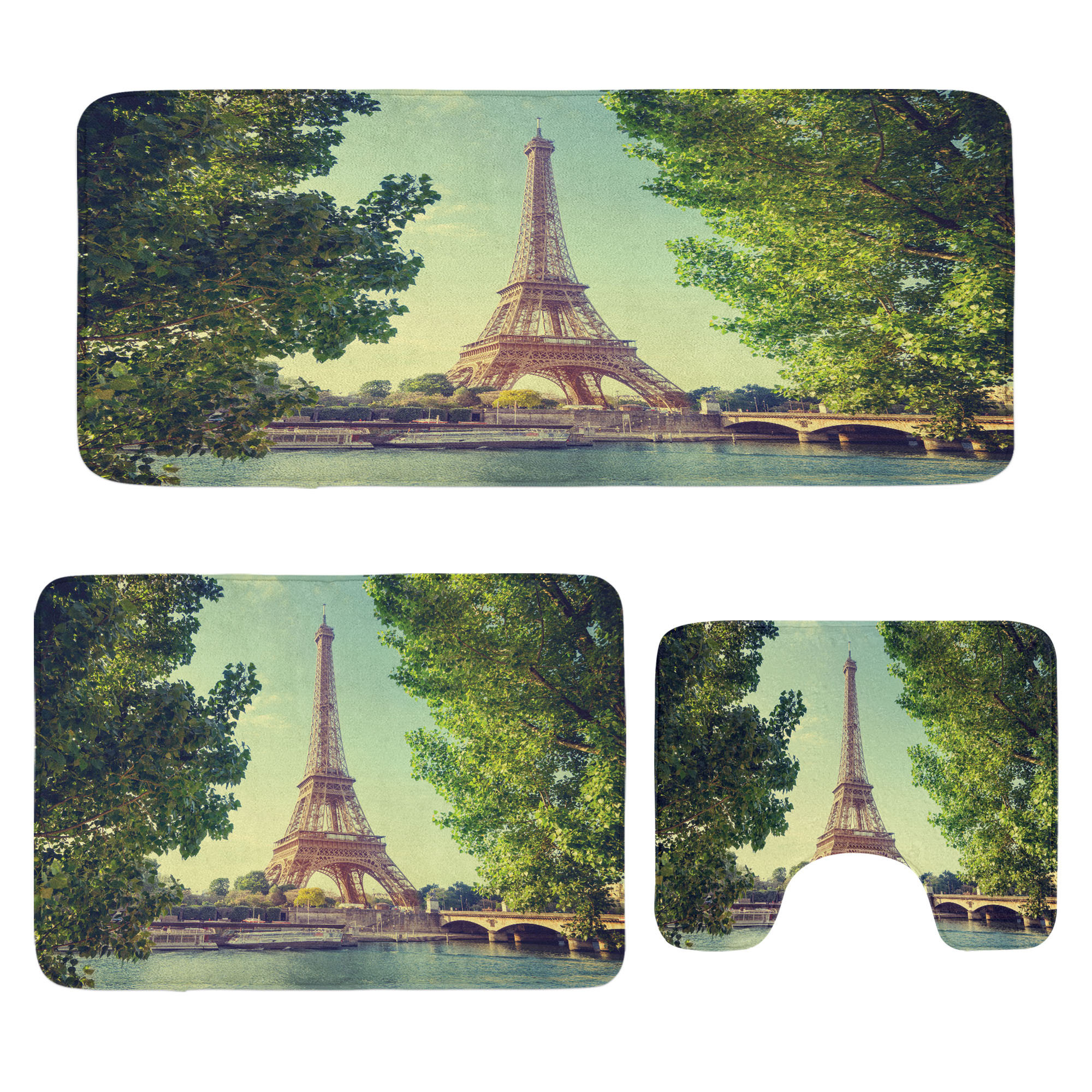 East Urban Home Paris Bathroom Rug Set 3 Pieces U-Shape & Rectangle ...