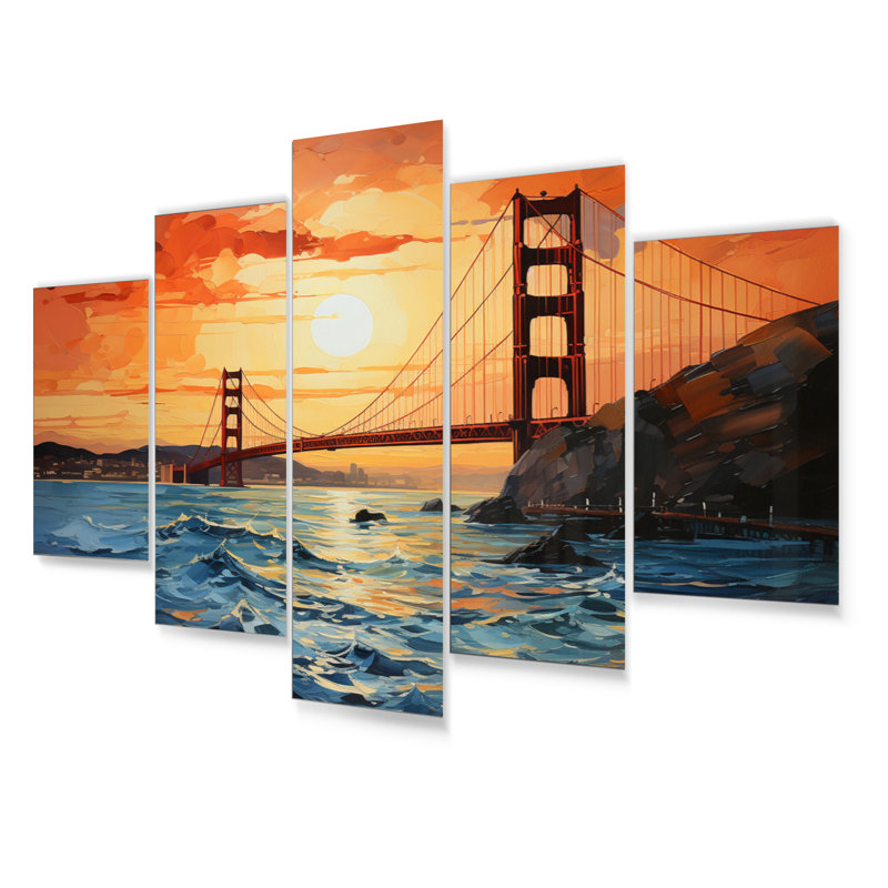 Dovecove Orange Bridge Golden Gateway II - Bridges Metal Wall Art Set ...