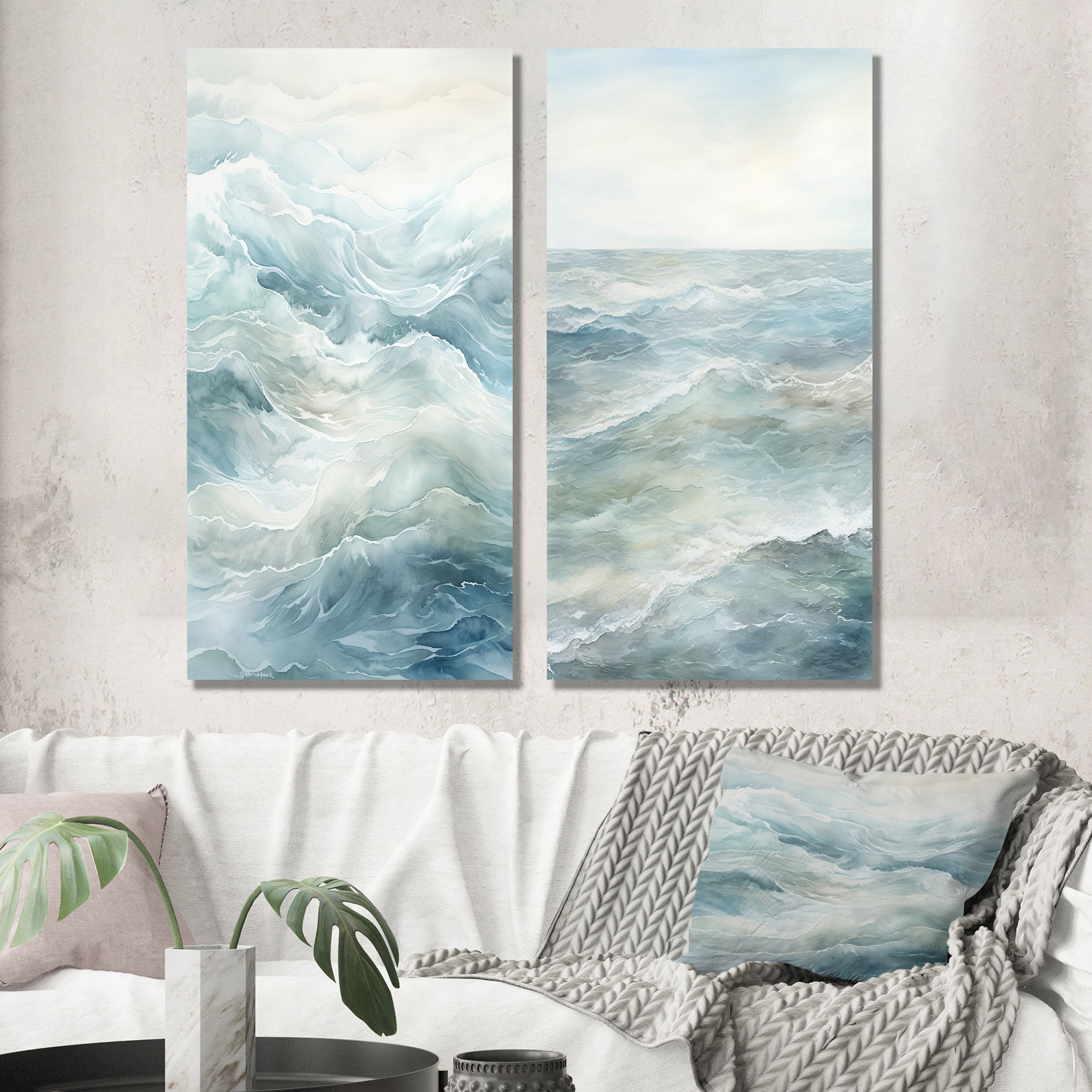 Dovecove Ocean Minimal Waves Charm - Ocean Canvas Prints Set Of 2 | Wayfair