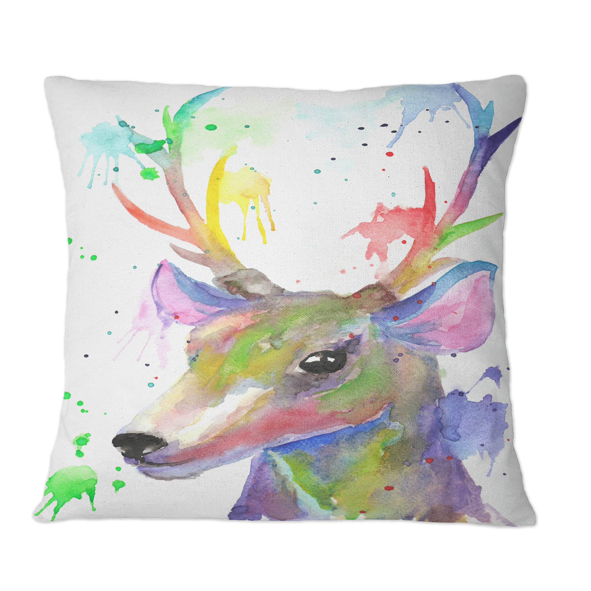 Design Art Portrait Of Colorful Deer - Traditional Printed Throw Pillow ...