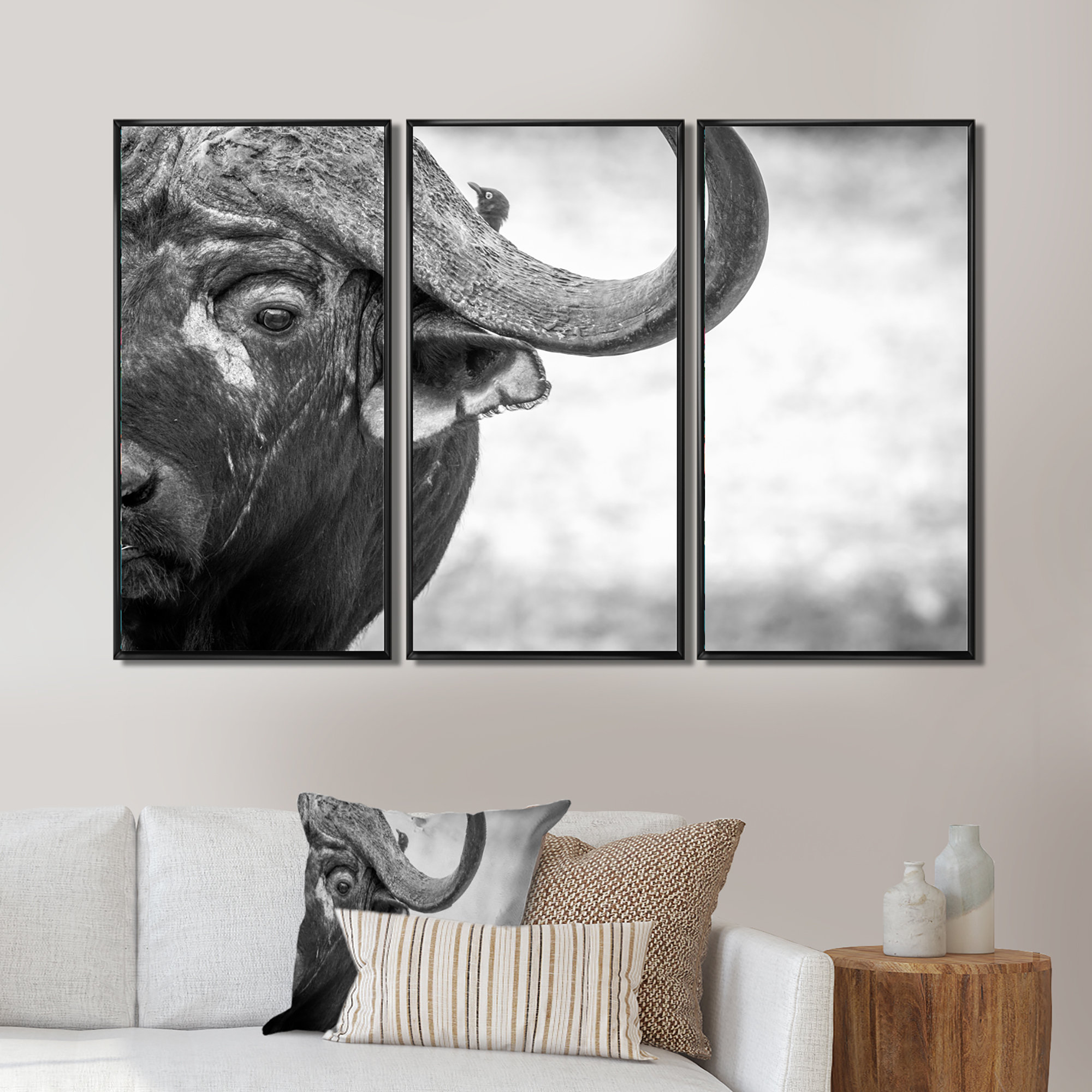 Union Rustic Monochrome Portrait Of Buffalo III - Farmhouse Framed ...