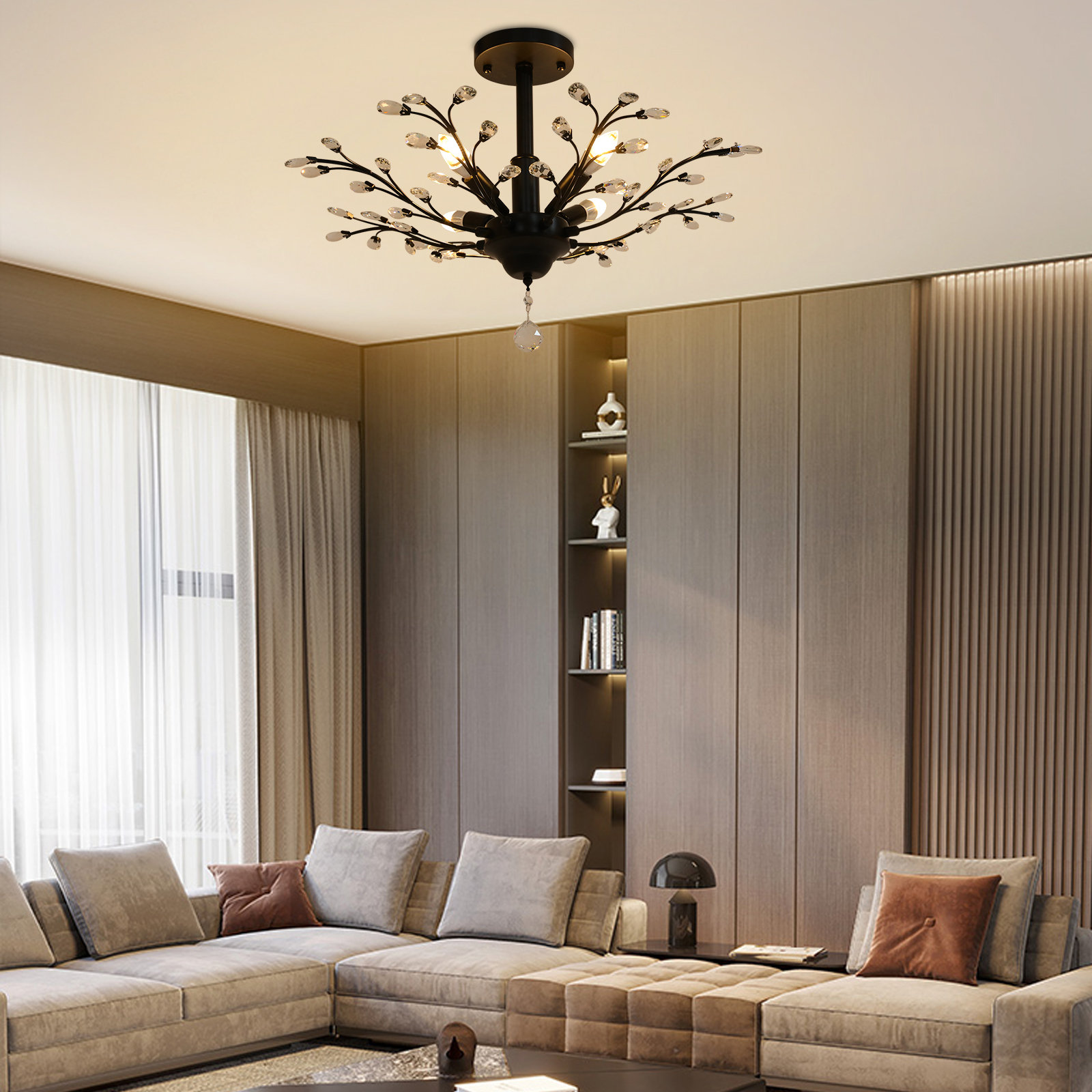 Rosdorf Park Pruett 4-Light Black Creative Vintage Branches Crystal ...