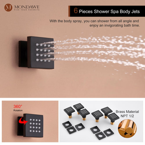 mondawe Herathena 3 Functions Wall Mounted Luxury Shower System with 6 ...