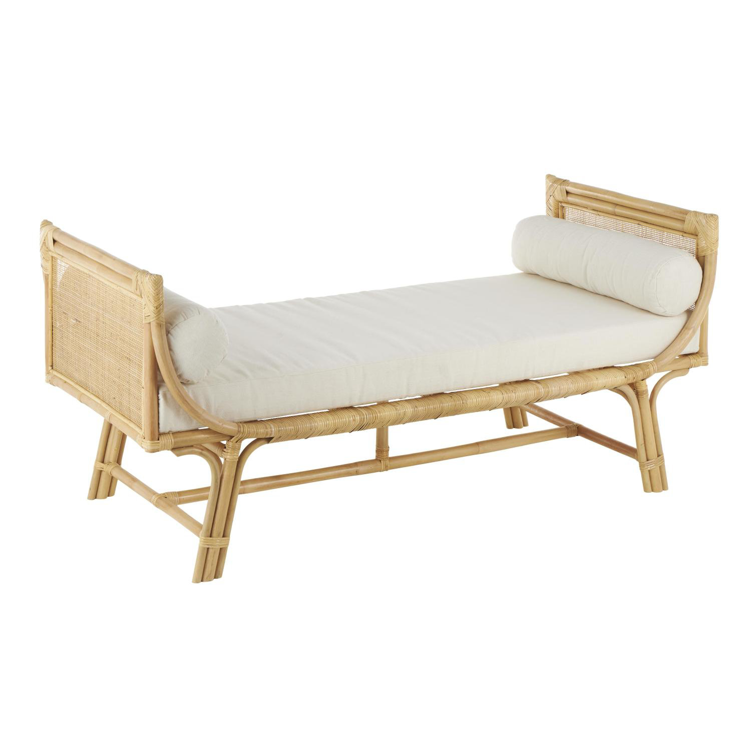 Bay Isle Home™ Cole And Grey Rattan Wrapped Bench With White Fabric ...
