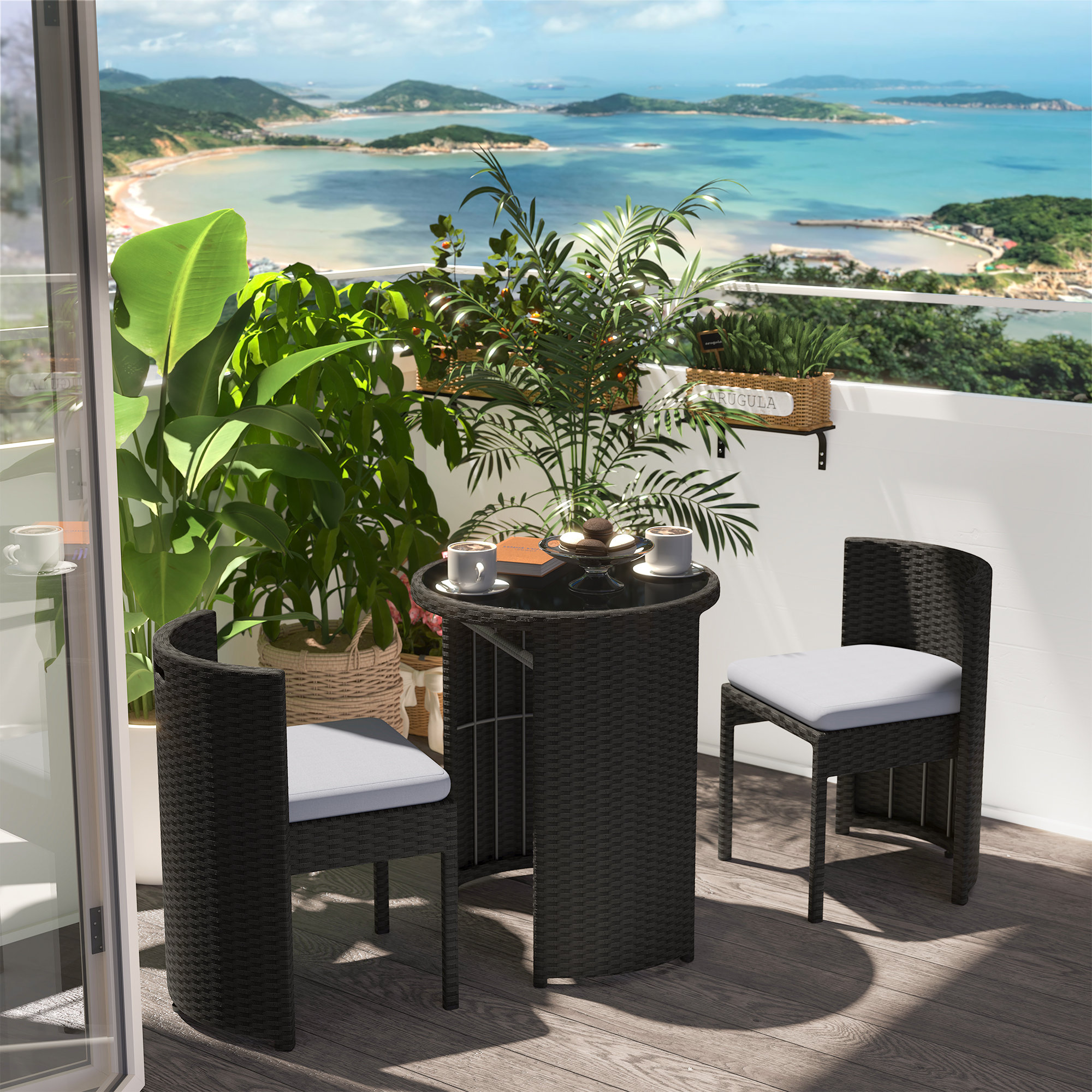 Latitude Run® Raakel Space-Saving 2-Person Outdoor Bistro Set with PE ...