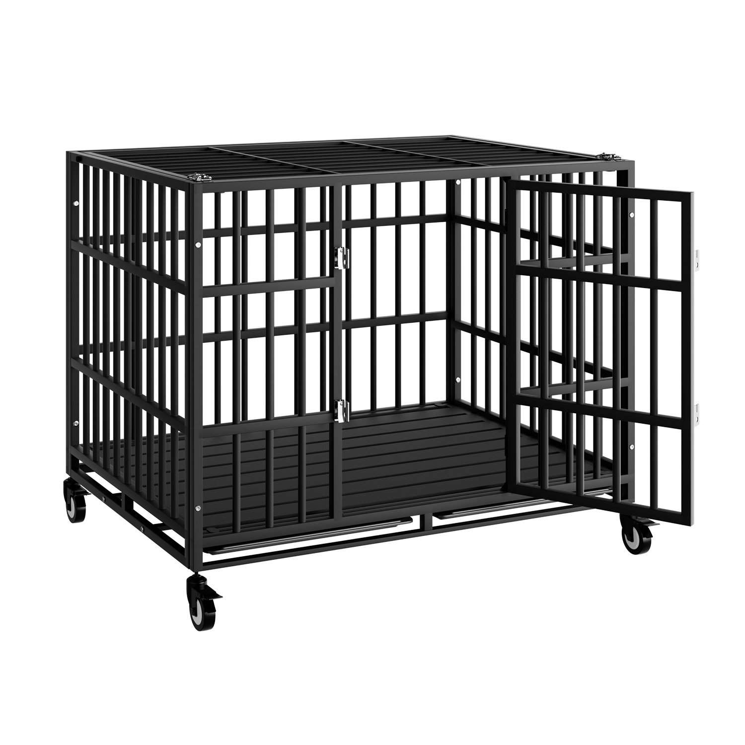 MOLYHOM Large Heavy Duty Dog Crate With Wheels,48 Inch Indestructible Escape-Proof Dog Cage ...