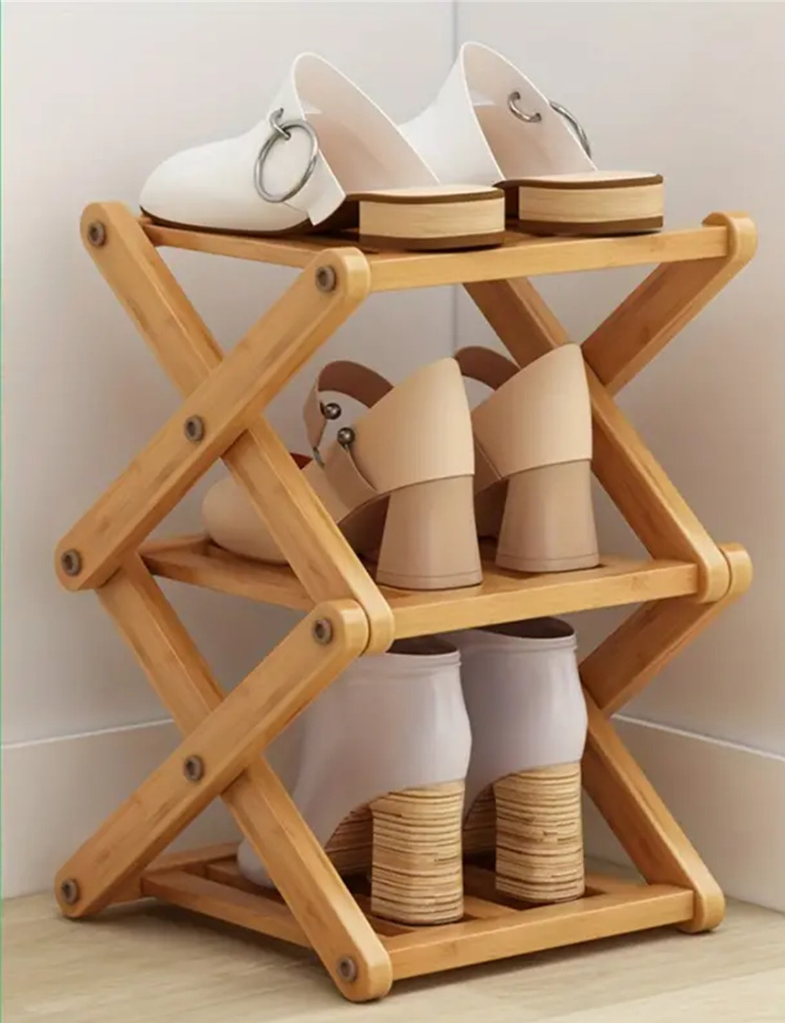 Rebrilliant Cross Shoe Rack, Simple Bamboo Multi-Layer Indoor Bedroom ...
