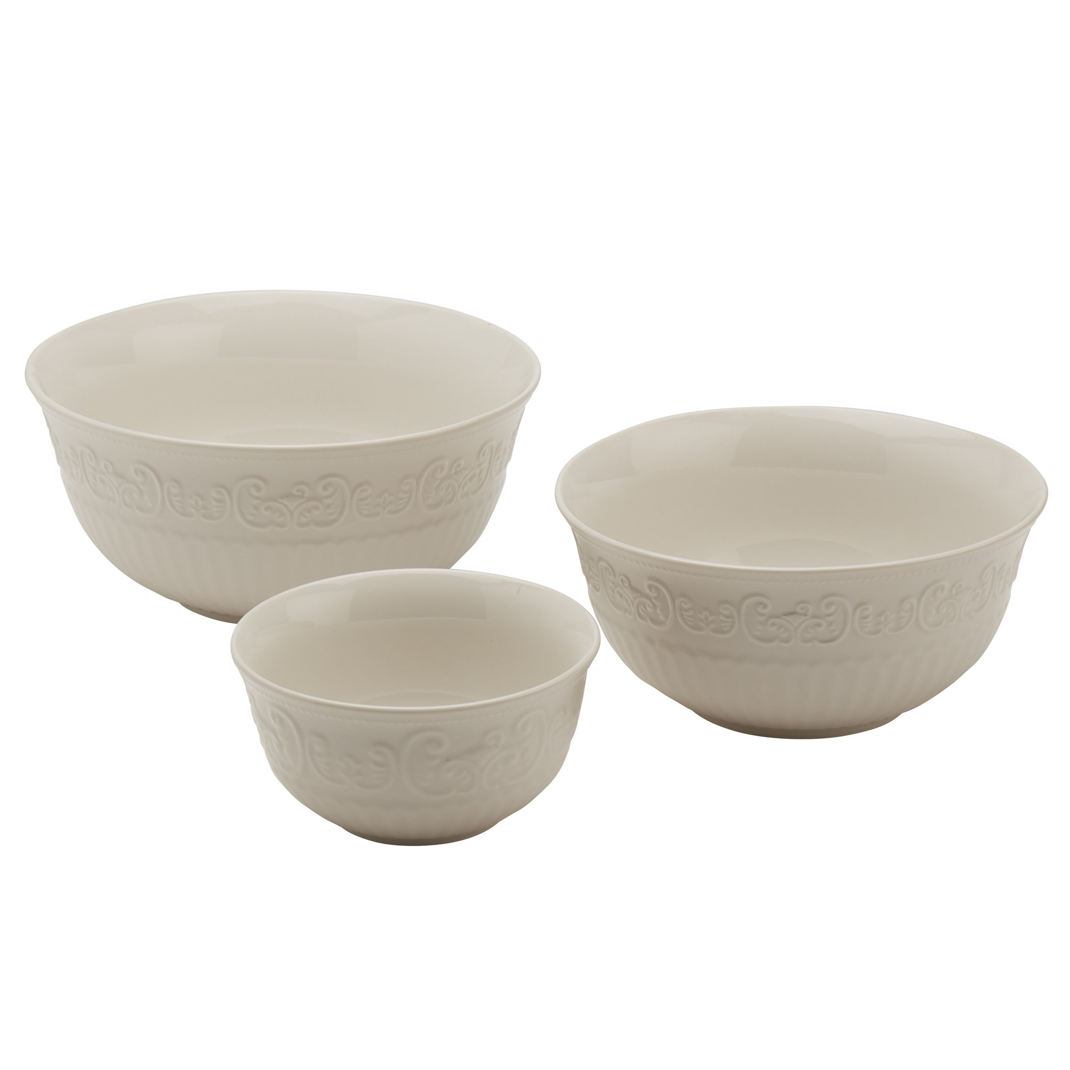 Tabletops Gallery 3 Piece Medici Embossed White Bowl Set - 8", 7" & 5 ...