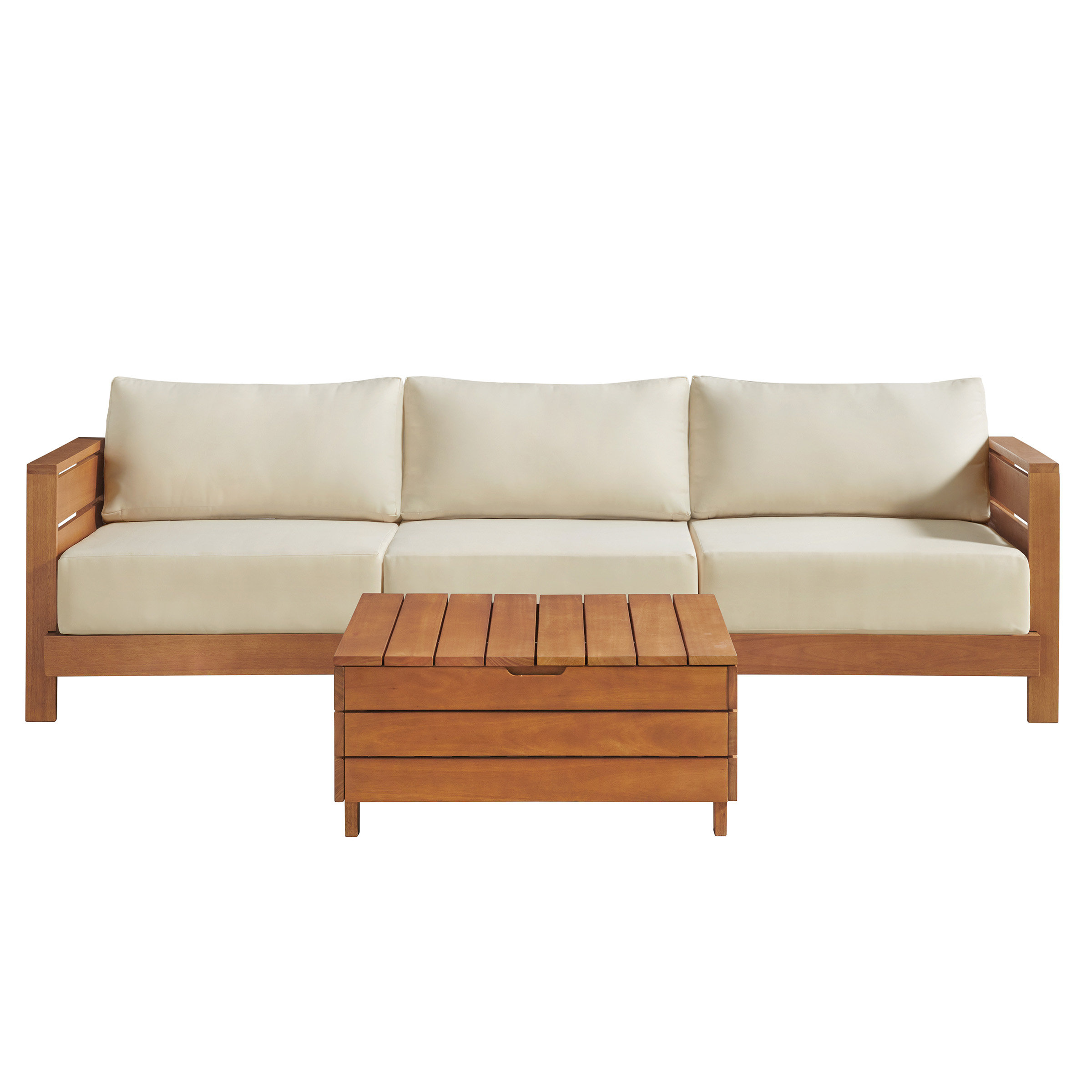 Latitude Run® Barton 100"W Wood 3 Seat Outdoor Couch 1 Pc Lift Top ...