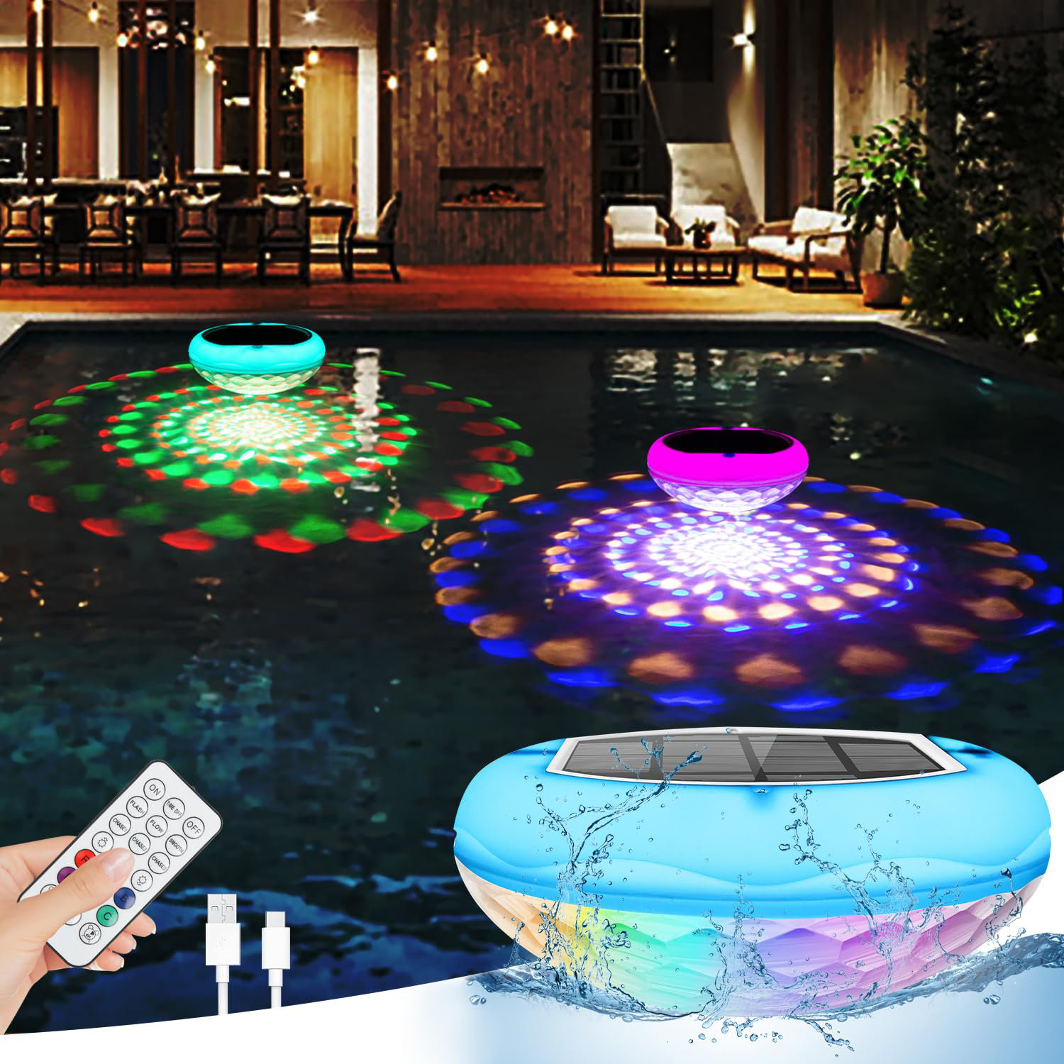 Zeki Shoggy Solar Floating Pool Lights, USB Rechargeable 2600Mah Pool ...